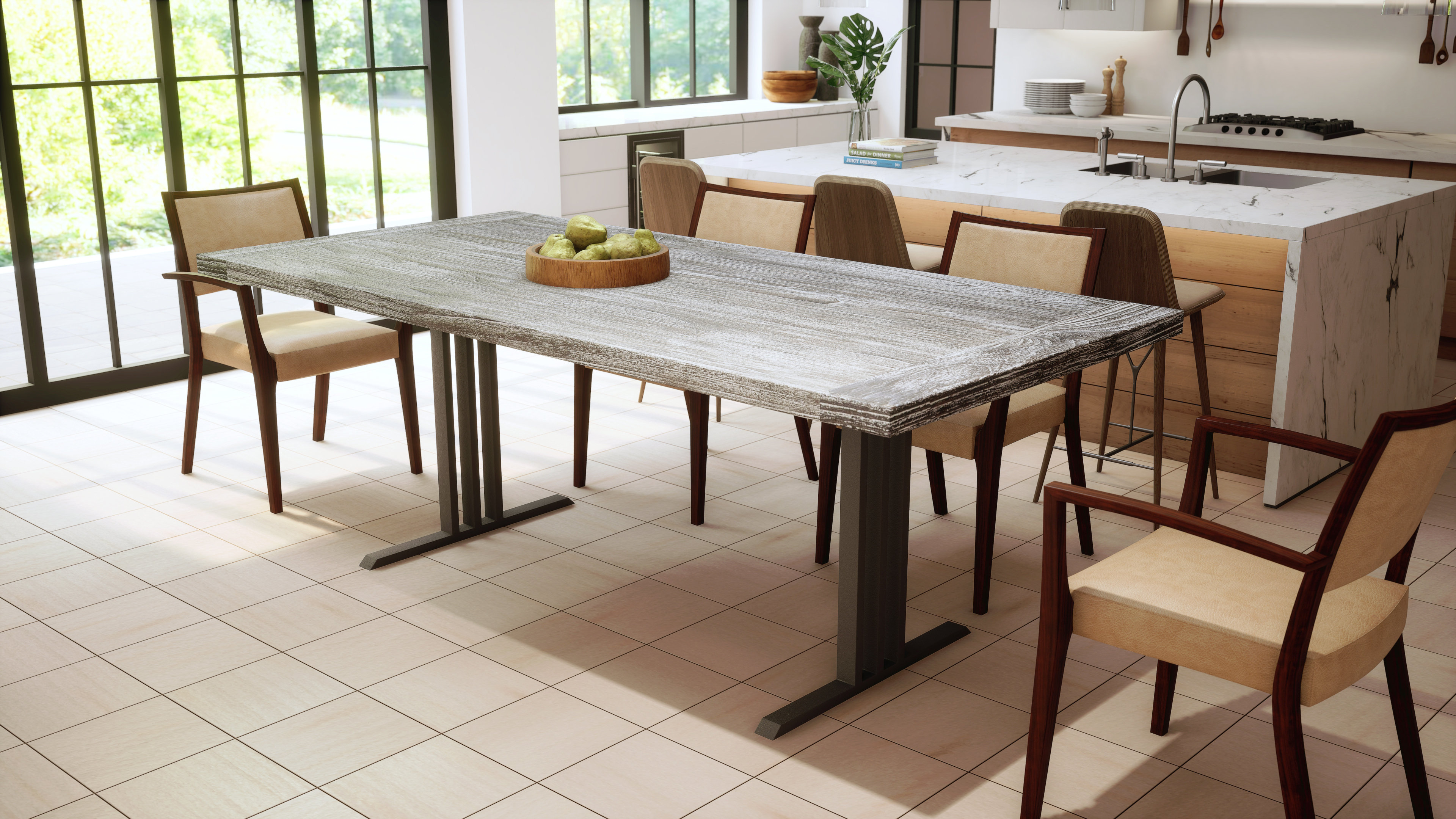 17 Stories Solid Oak Dining Table In Sand Blasted Weathered Finish With ...