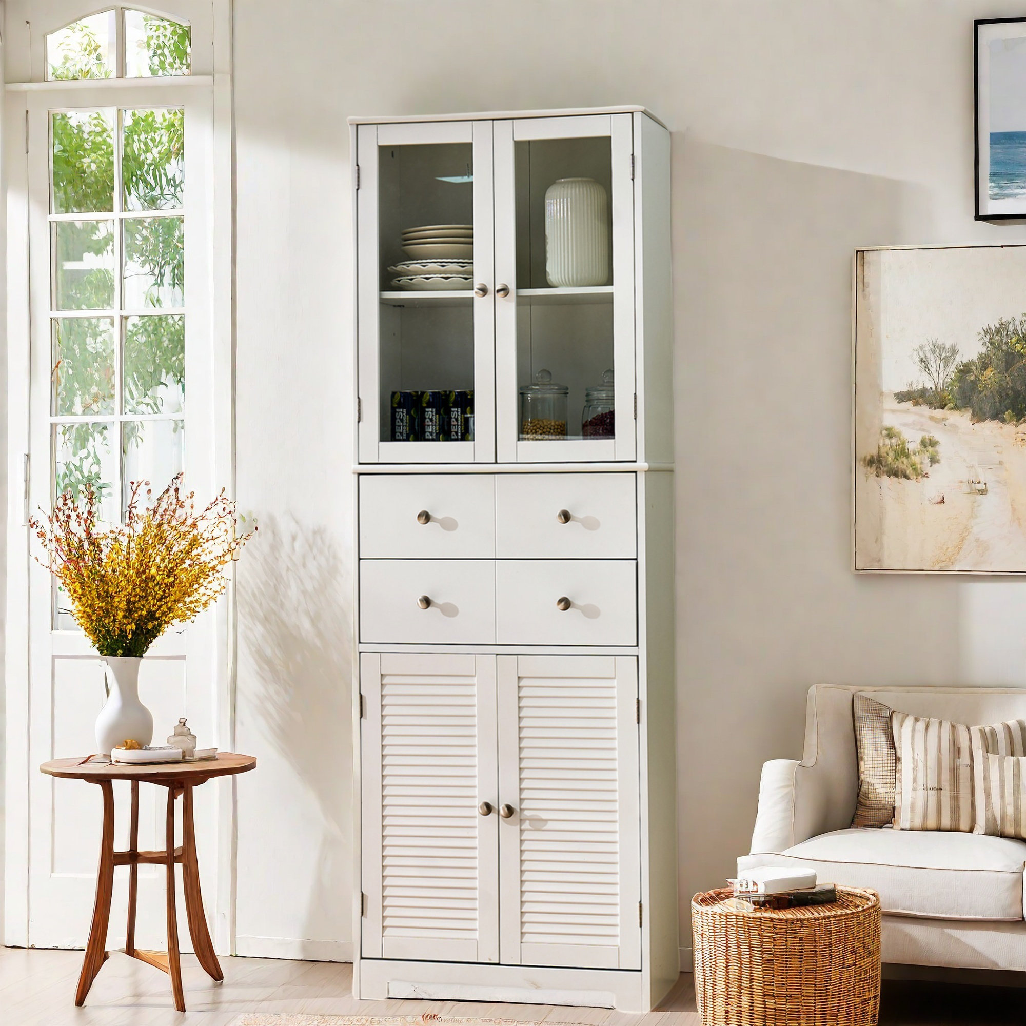 Lark Manor Pantry Cabinet With 2 Glass Doors, Adjustable Shelf And 2 ...