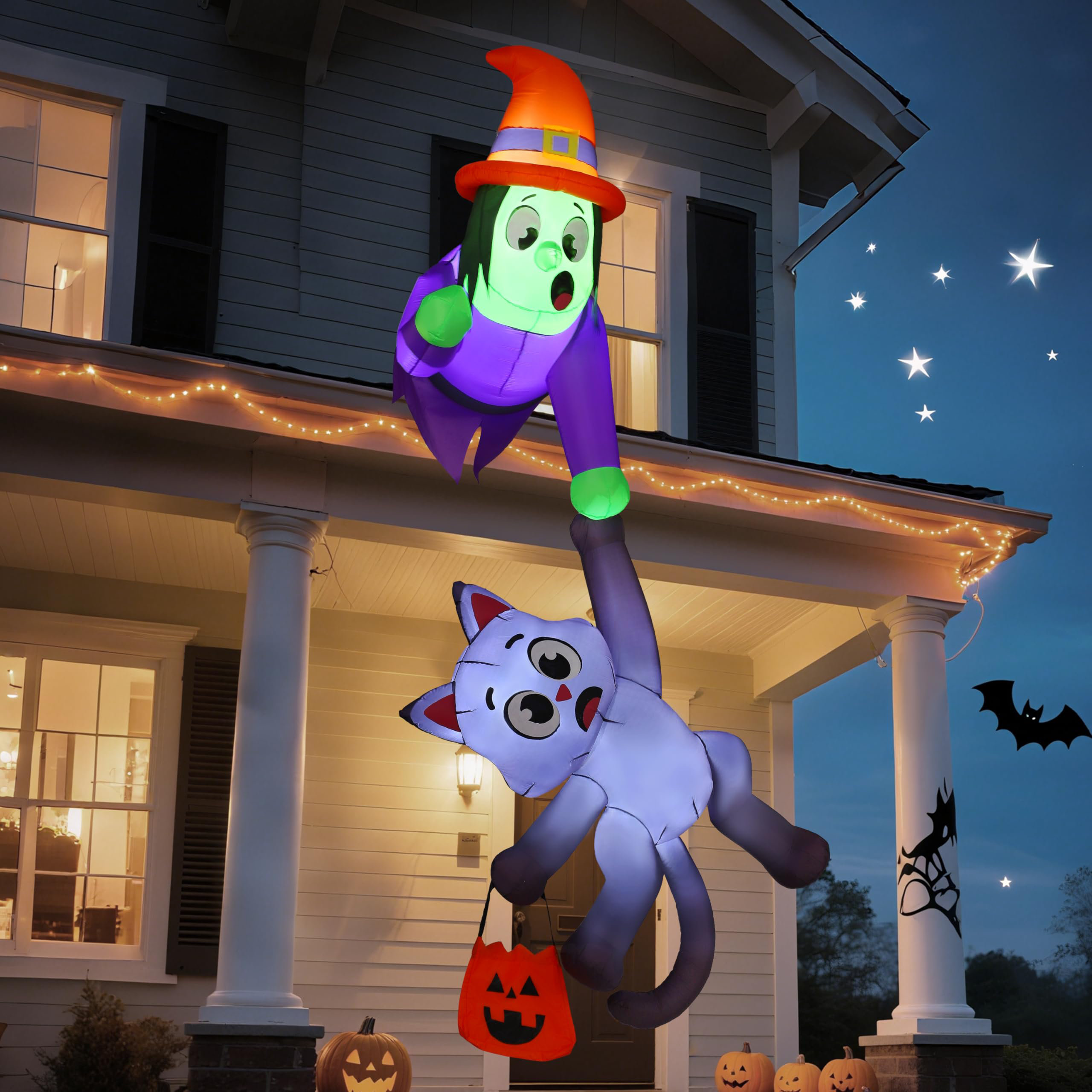 The Holiday Aisle® 8ft Tall Halloween Witch and Black Cat Inflatable ...