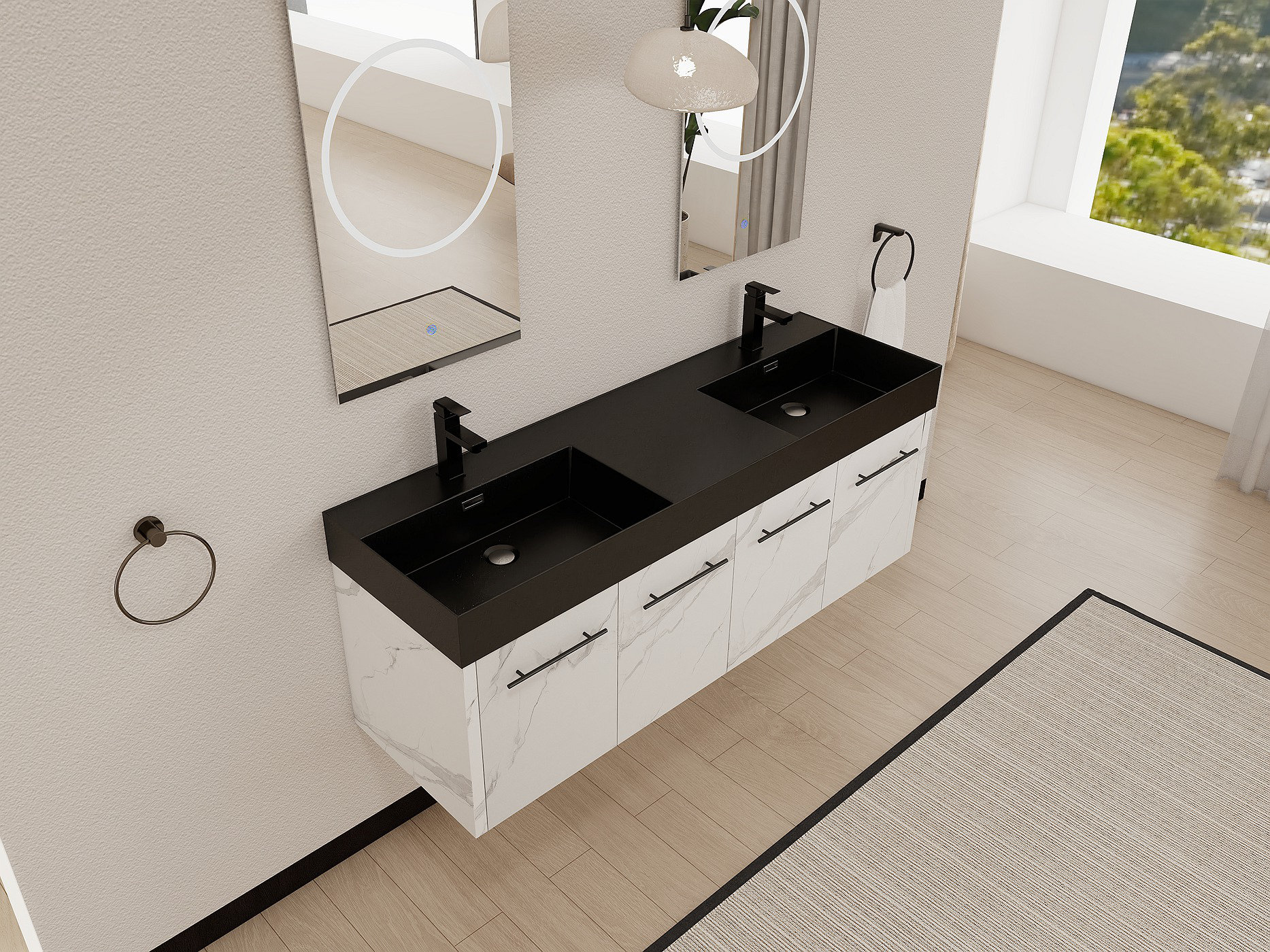 W-Runyong 60 Inch Wall-Mounted Bathroom Vanity With Sink, Thick Edged ...