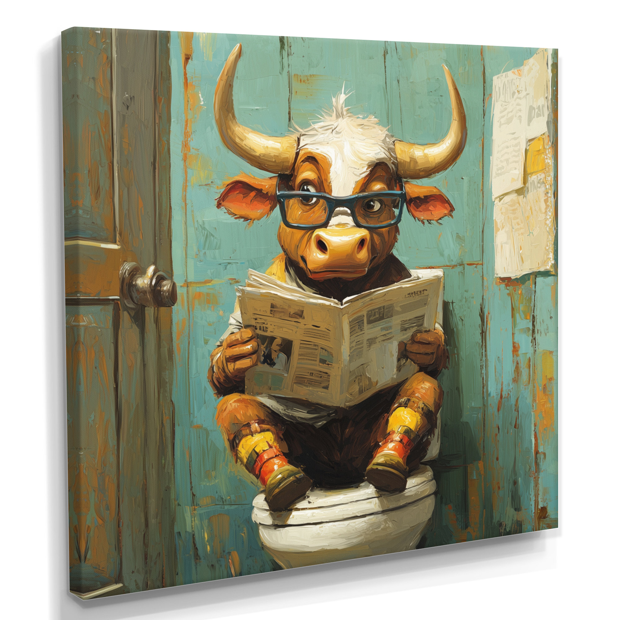 Trinx Keiontay Cute Cow Reading Newspaper In The Bathrooom - cow Wall ...