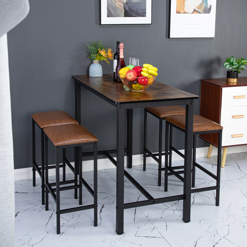 17 Stories Dining Bar Table Set For 4, Counter Bar Height Table And 4 ...