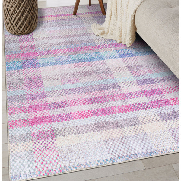 Gracie Oaks Plaid Flatweave Performance Multi Machine Washable Area Rug ...