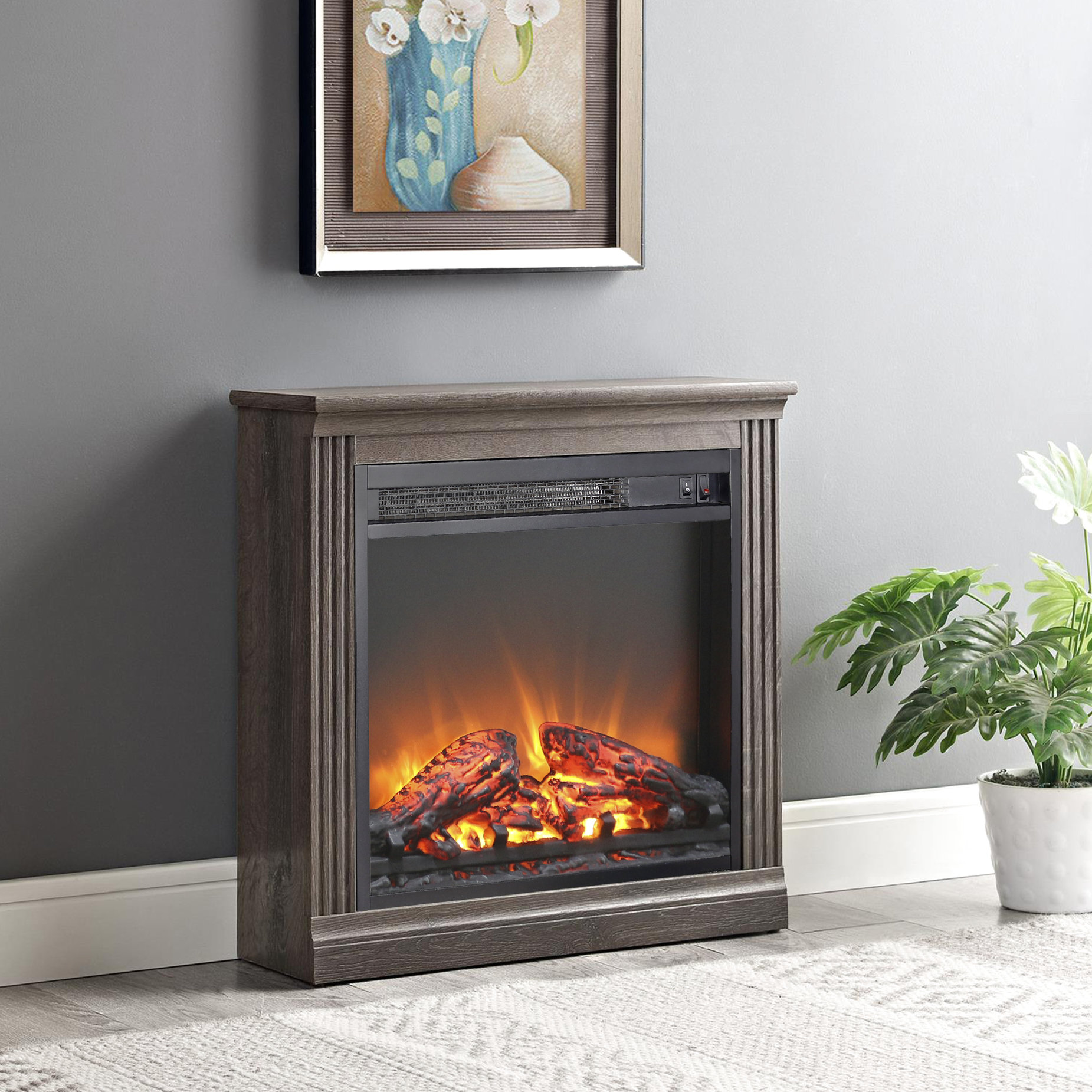Latitude Run® 18" Electric Fireplace With Log - Ultra Thin Heater ...