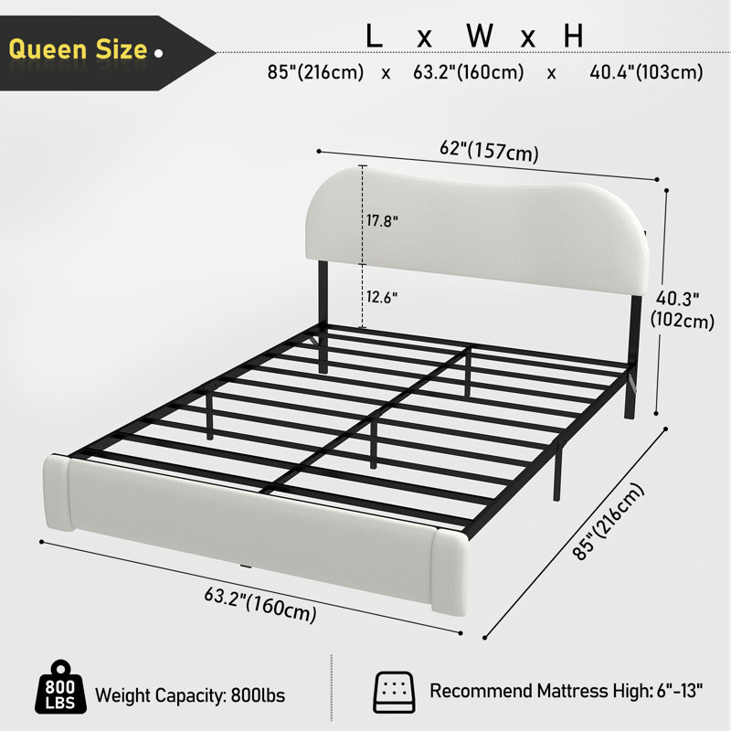 Ebern Designs Boucle Bed Frame, Upholstered Bed Frame With Headboard ...