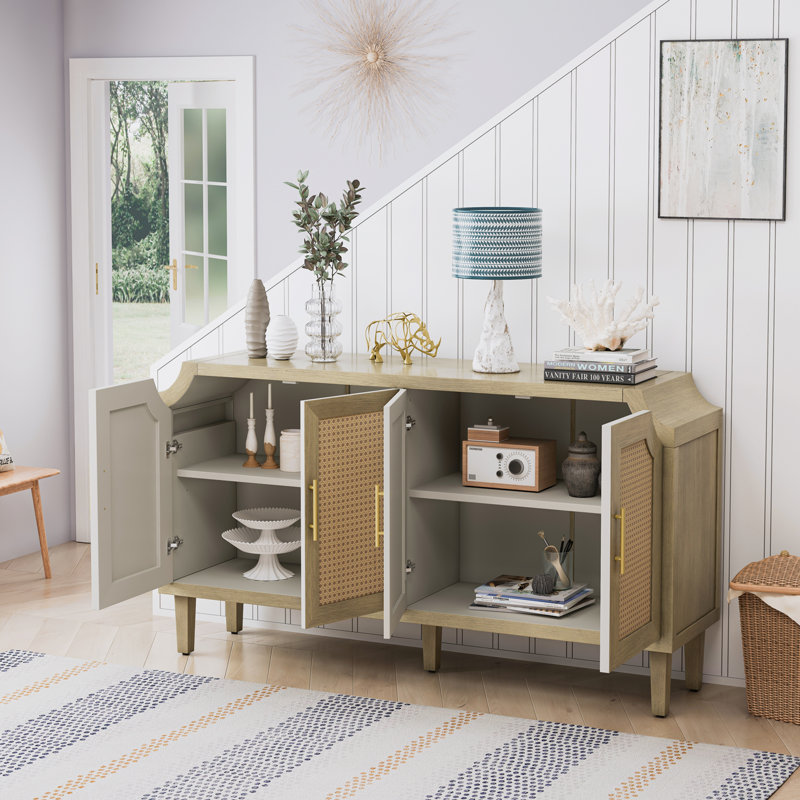 Bay Isle Home™ Annaros 59.84"Modern 4-Door Cabinet with Rattan ...