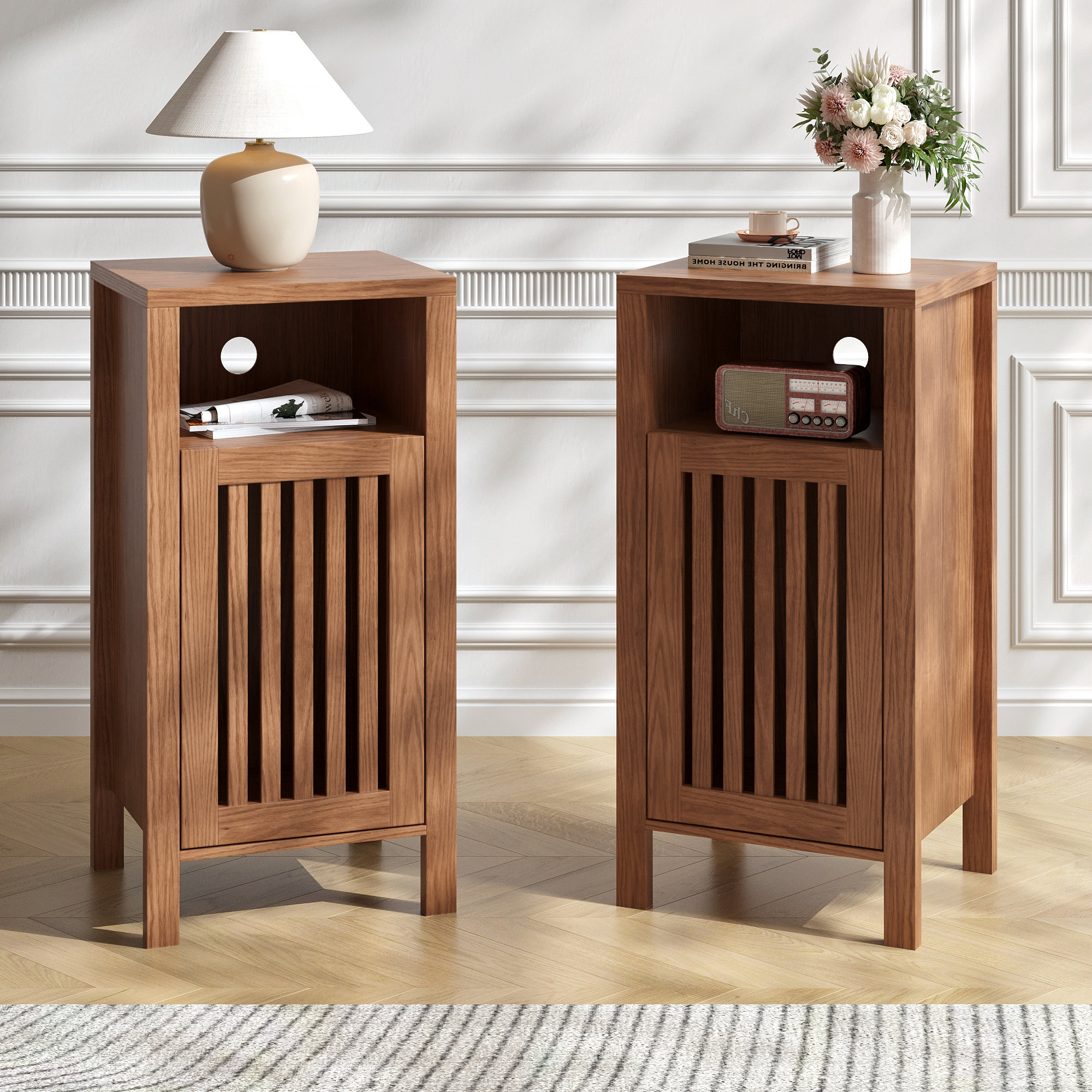 Ebern Designs Set Of 2 End Table, Farmhouse Sofa Table With Grille Door ...