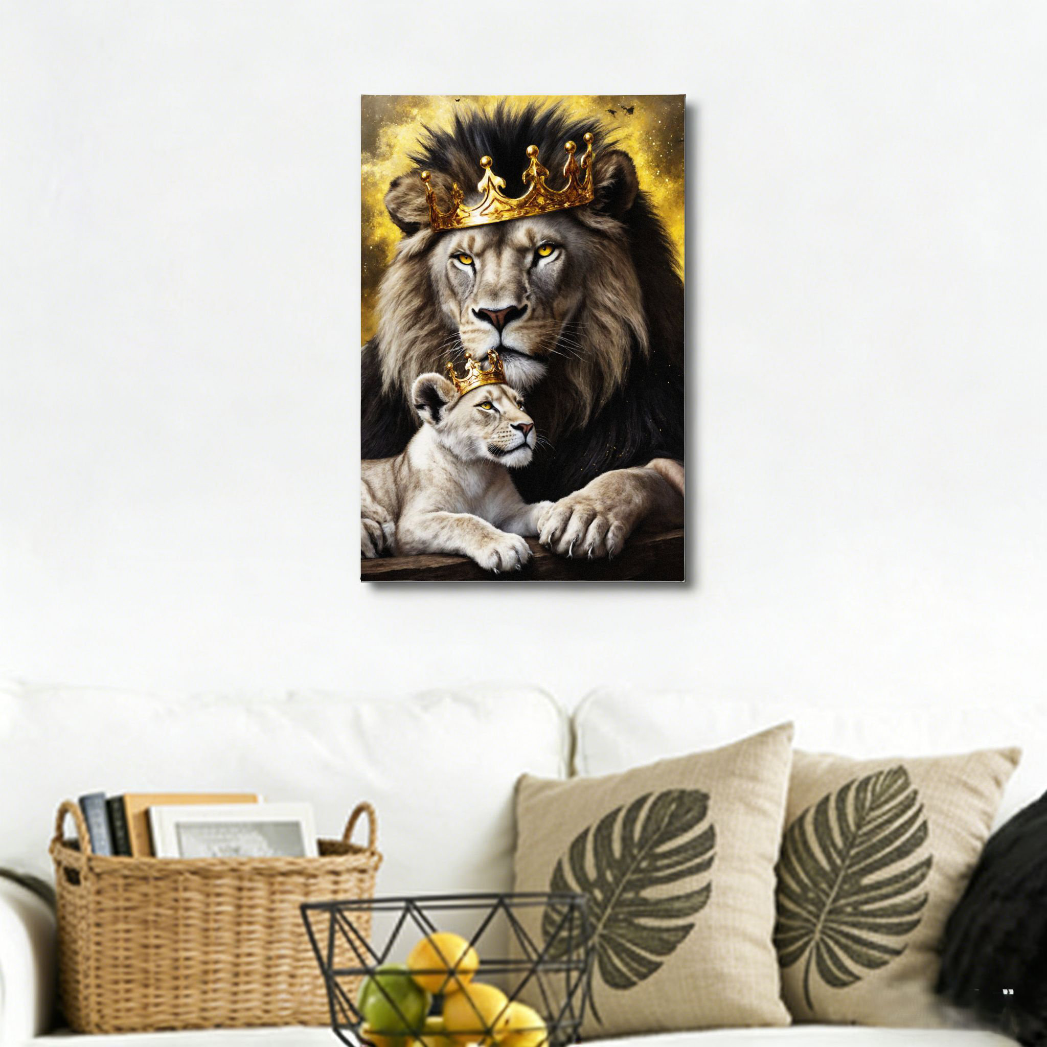 Astoria Grand Lion & Cub With Crowns, Built-In Wooden Frame Support ...