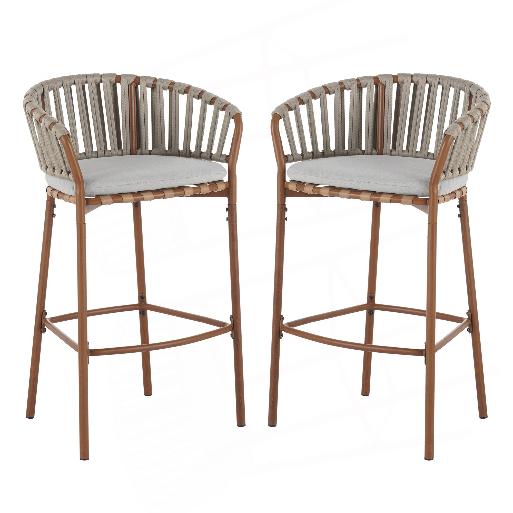Dovecove Outdoor Matal Rope Barstool, Teak Finished Frame And Beige ...
