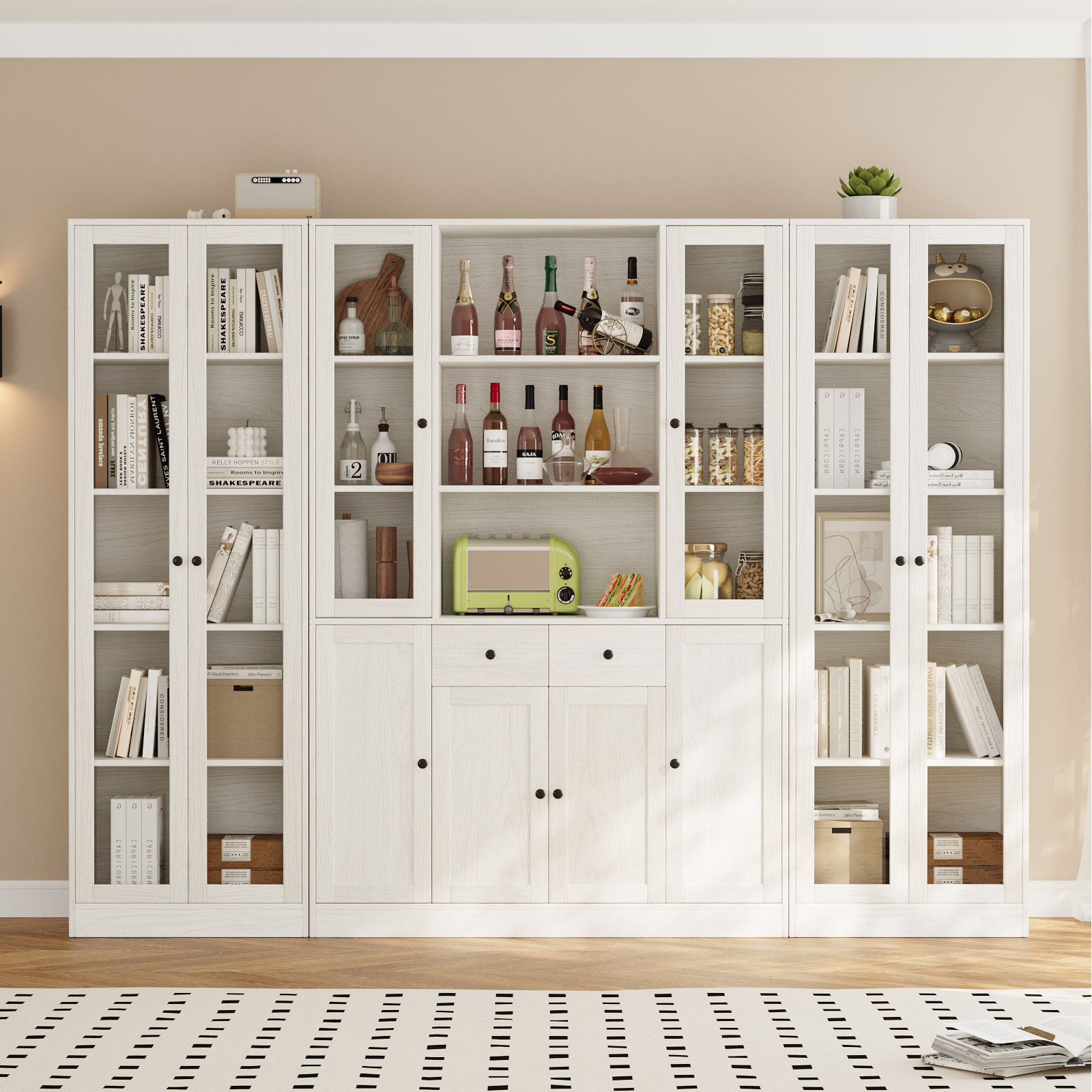 Latitude Run® 71'' Kitchen Pantry With Bookcases, Larger Kitchen Hutch ...