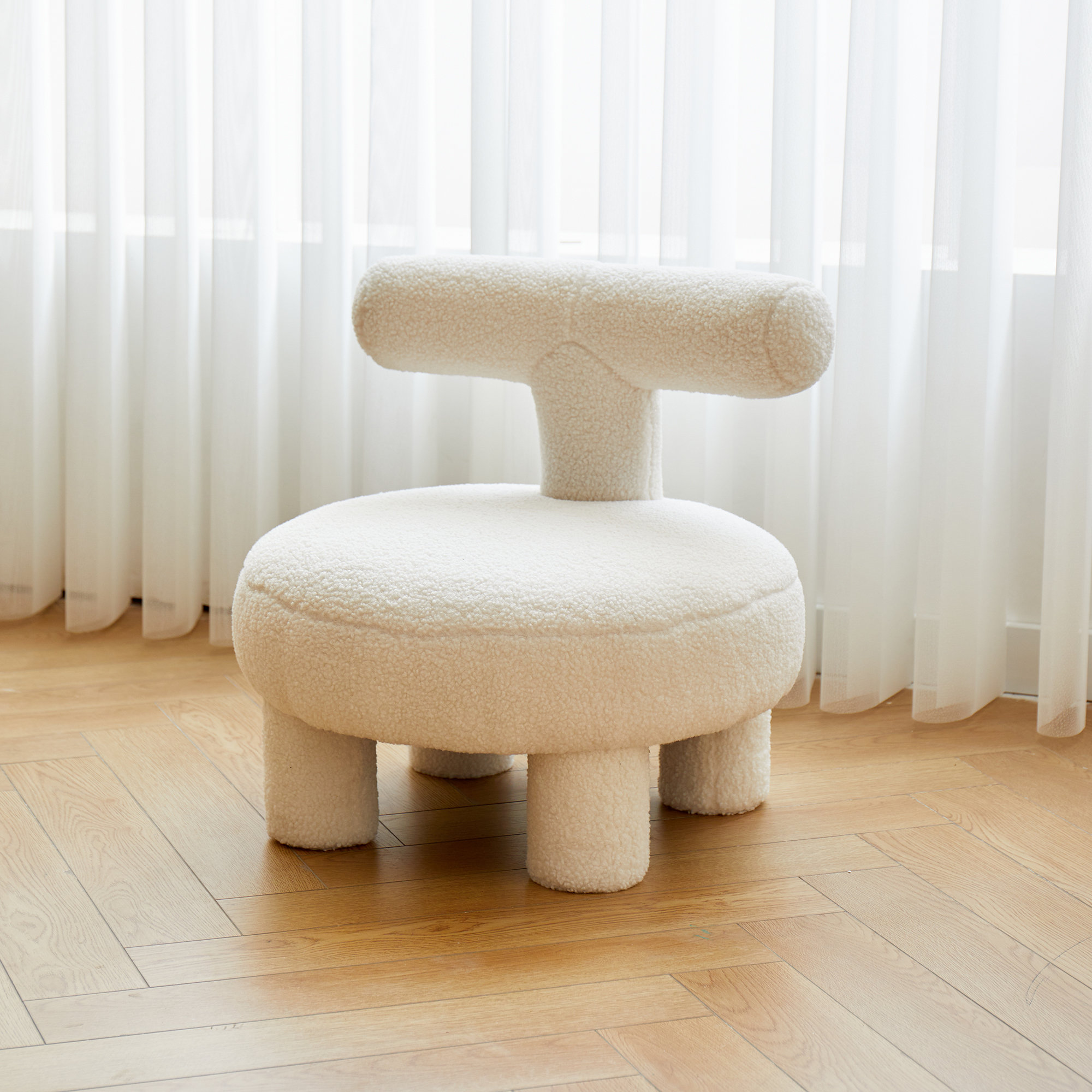 Ivy Bronx White Accent Chair, Fuzzy Sherpa Round Upholstered Reading ...