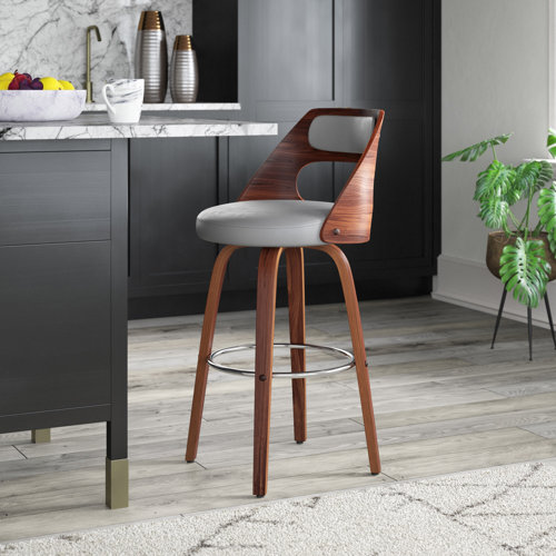 Ivy Bronx Leovanis Swivel Faux Leather Counter & Bar Stool with Wooden ...