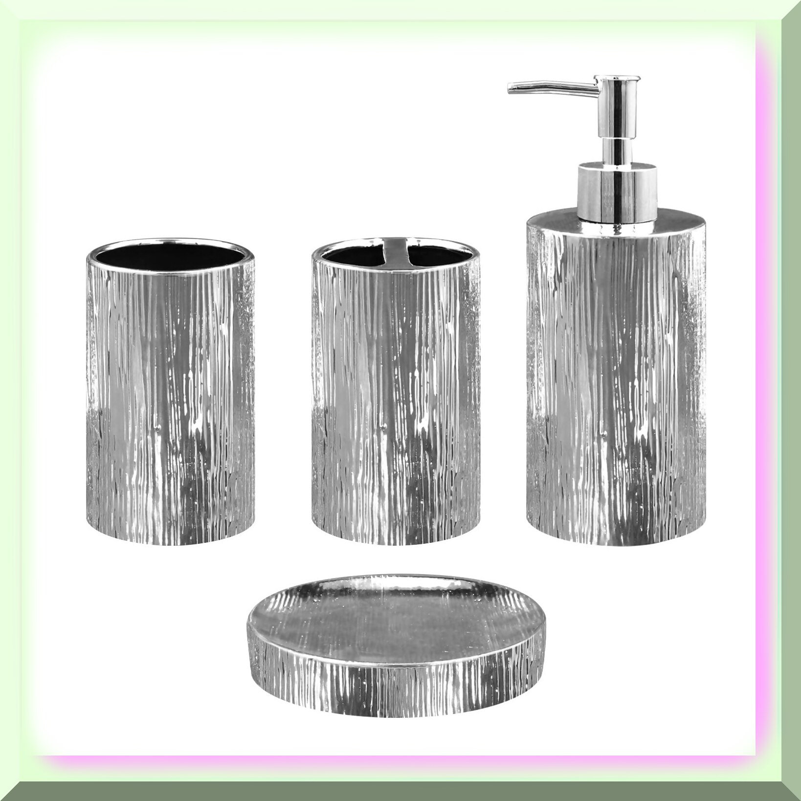 Mercer41 Silver Shine Bathroom Essentials Set - Includes Toothbrush Holder, Soap Dispenser, and ...