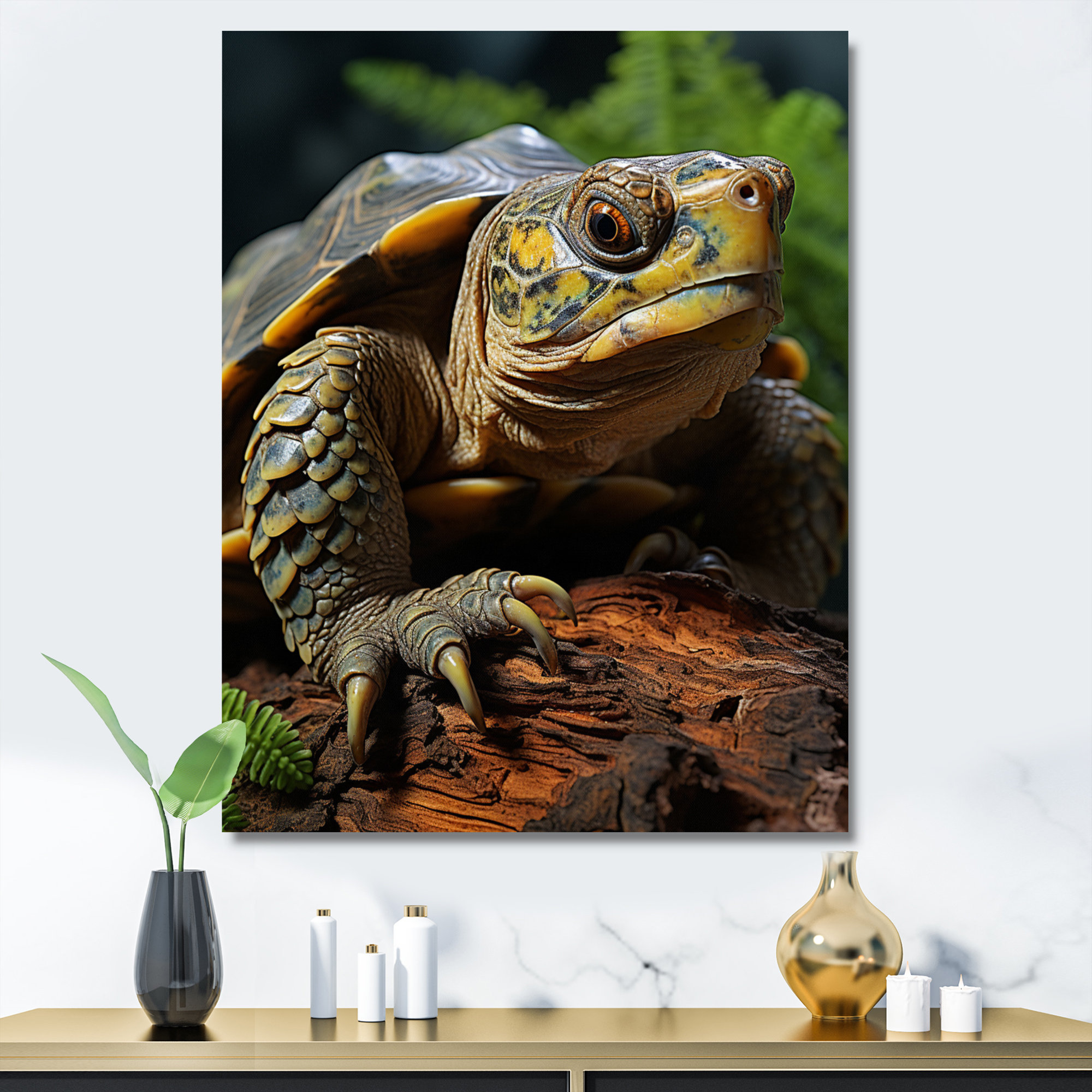 Highland Dunes Closeup Vibrant Turtle Portrait In Forest II On Canvas ...