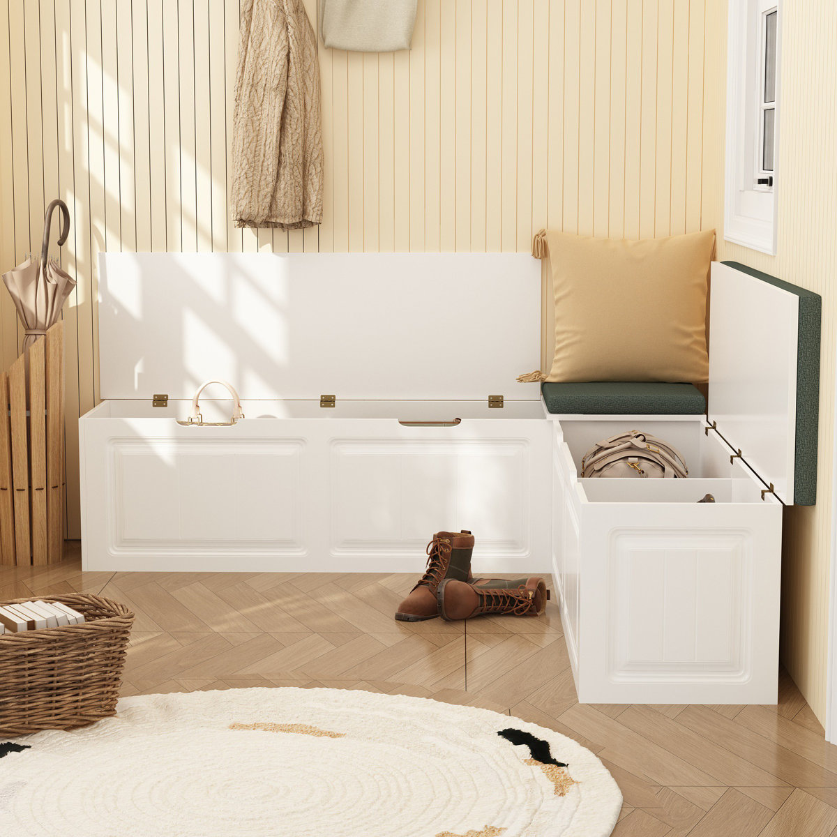 Hokku Designs Entryway L-Shaped Shoe Bench With Storage Space And ...