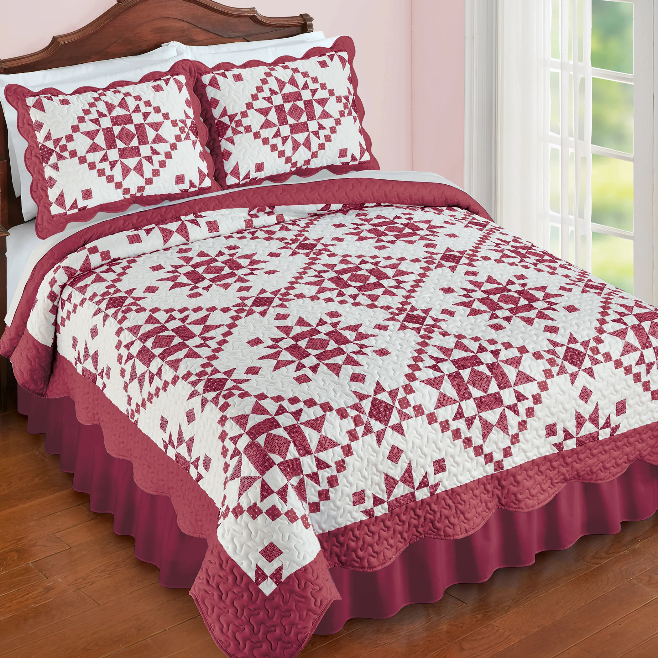 Winston Brands Classic Star Design Patchwork Scalloped Edge Quilt ...