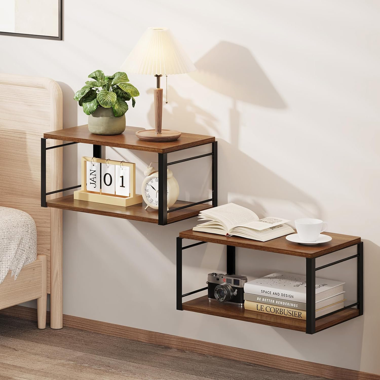 17 Stories Floating Nightstand Wall Shelf Wood Bedside Shelf Wall ...