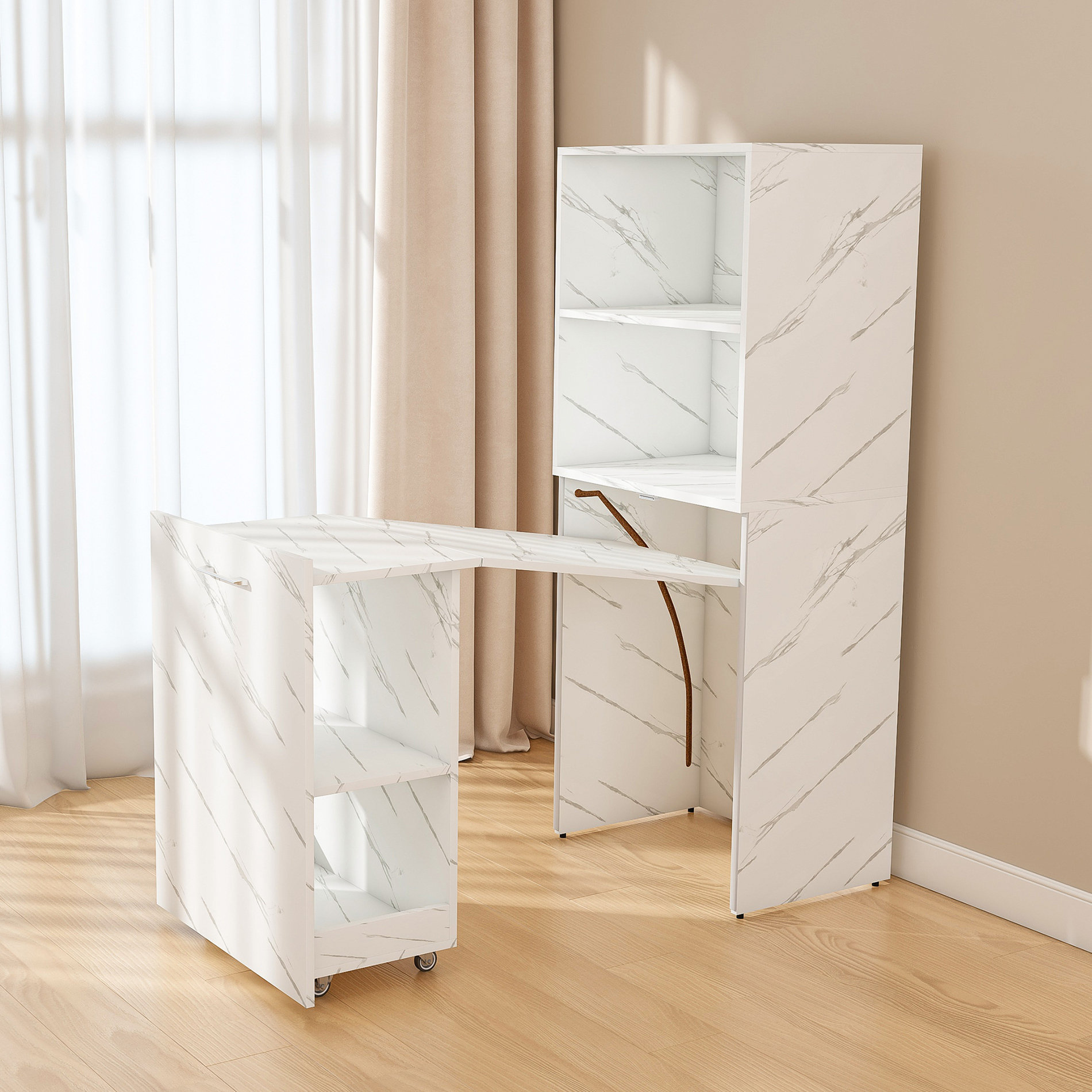 Ivy Bronx Stretchable desk, office desk with storage shelves and mobile ...