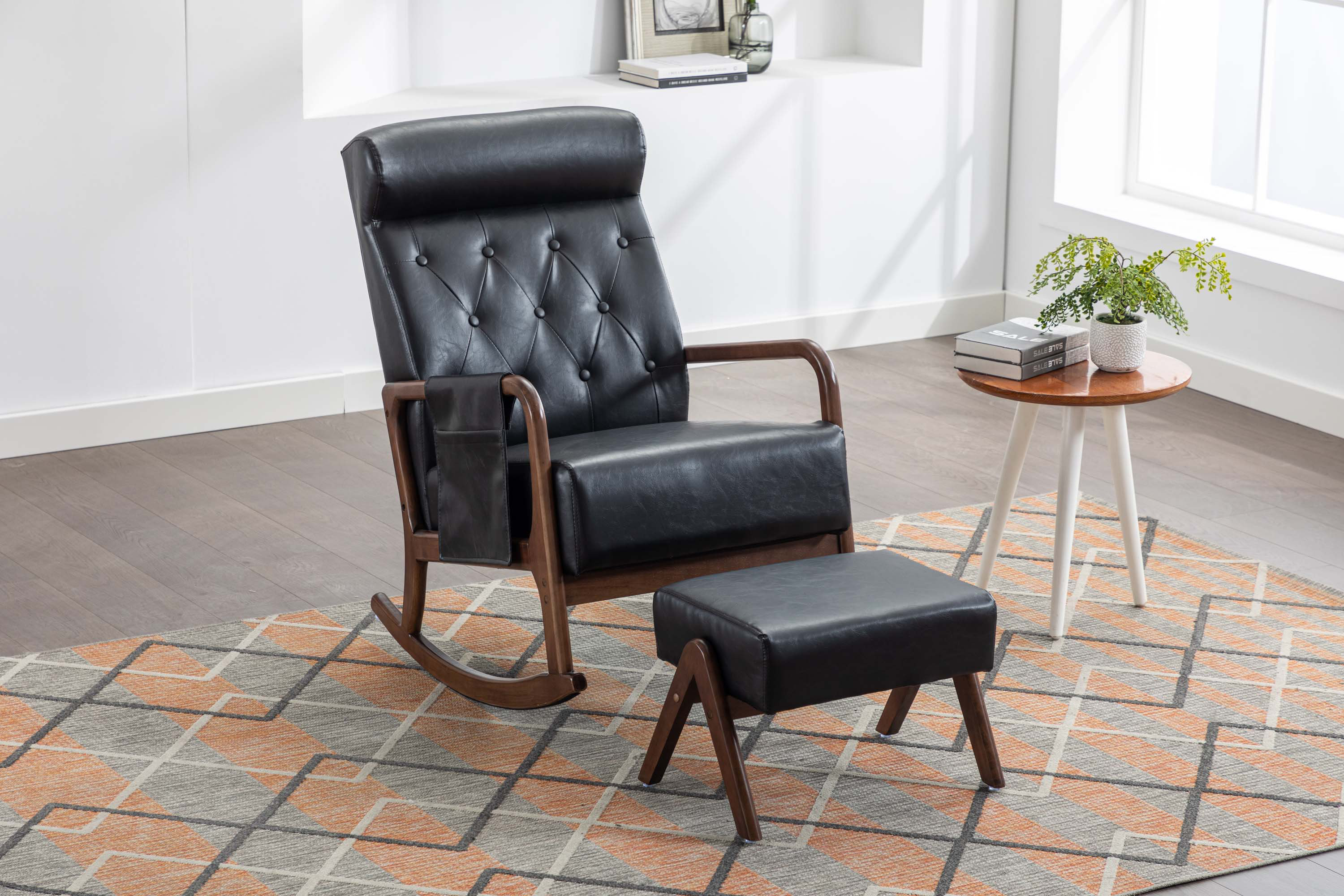 Mercer41 Rocking Chair With Ottoman, Upholstered Fabric Armchair, High ...