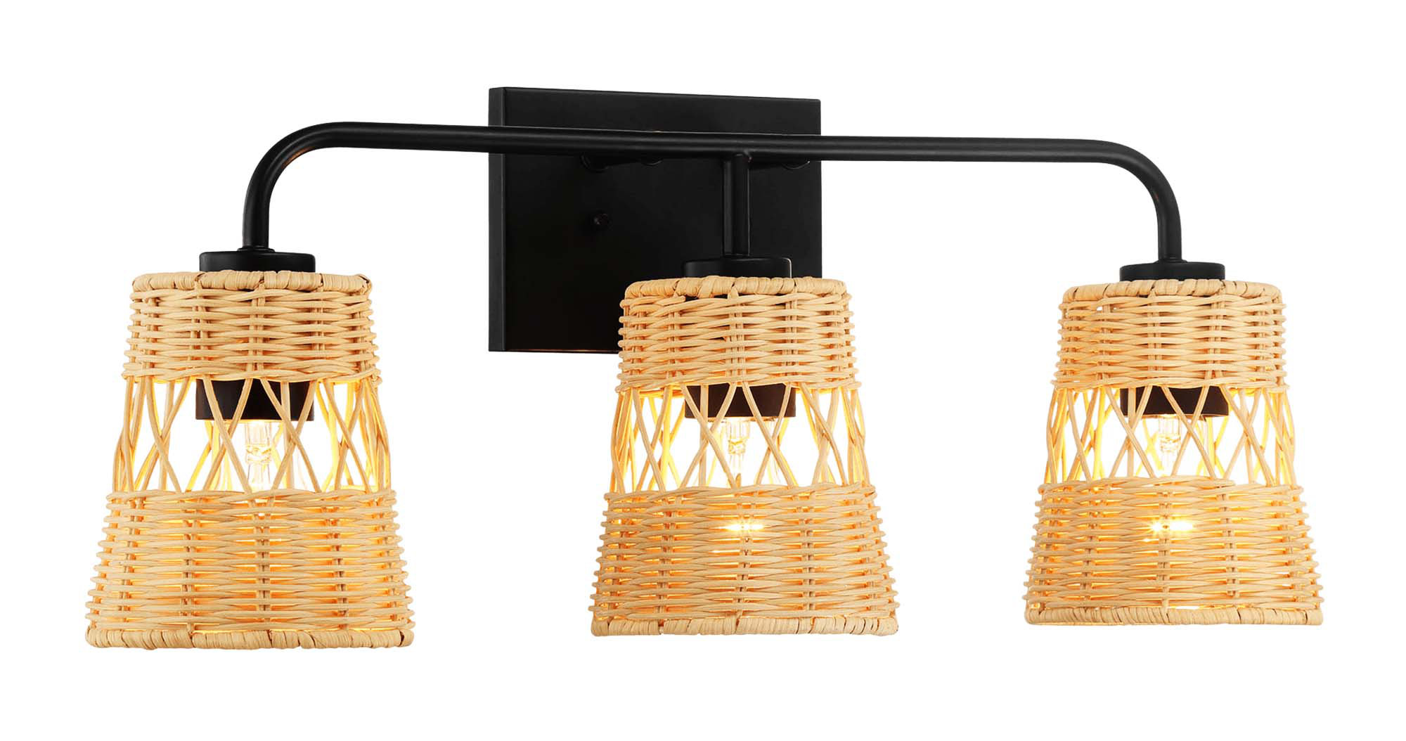 Bay Isle Home™ Moonlit Three Lights Wall Sconce With Rattan Shade | Wayfair