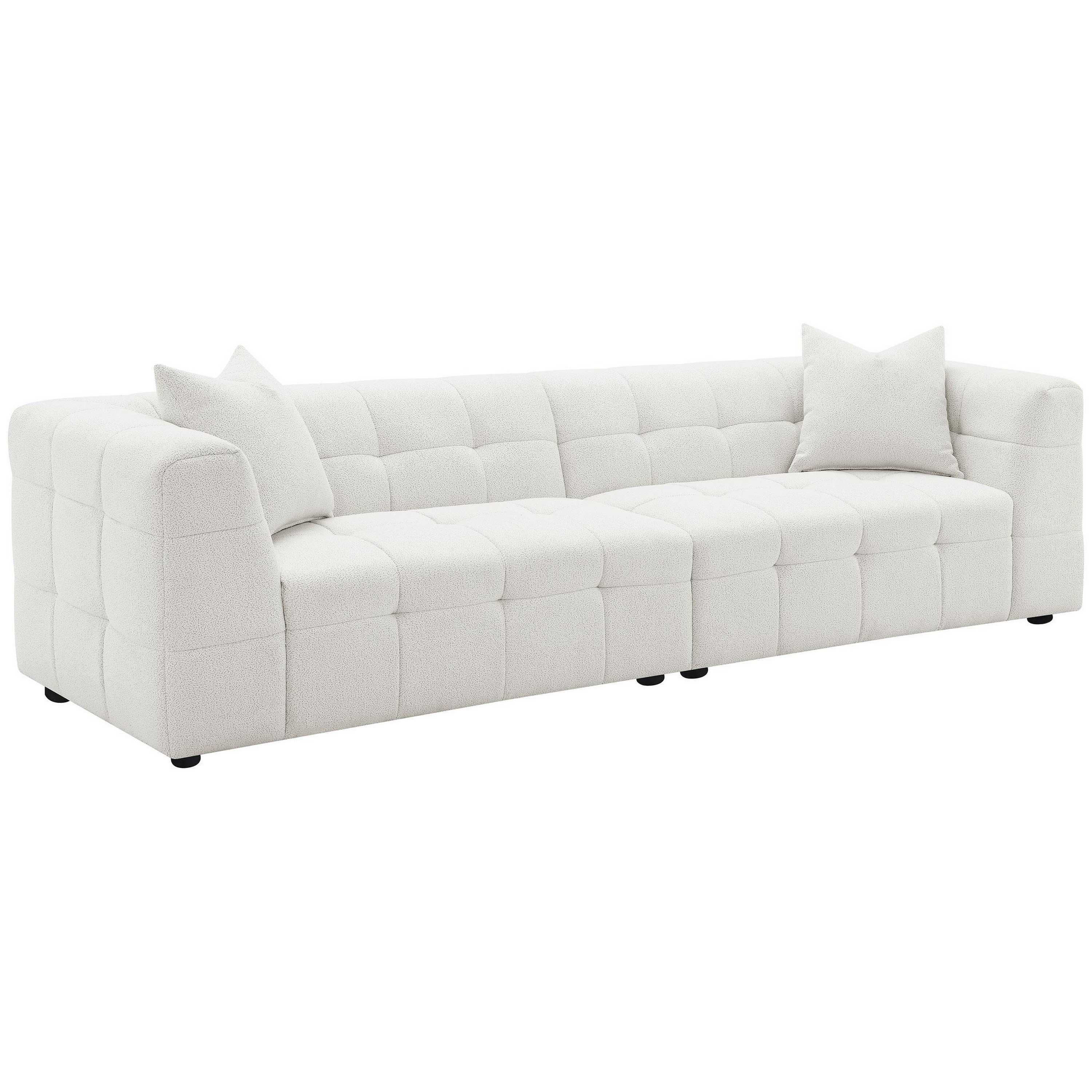 Benjara Lopo 114 Inch Long Sofa, Grid Tufted Off White Fabric 2 Accent ...