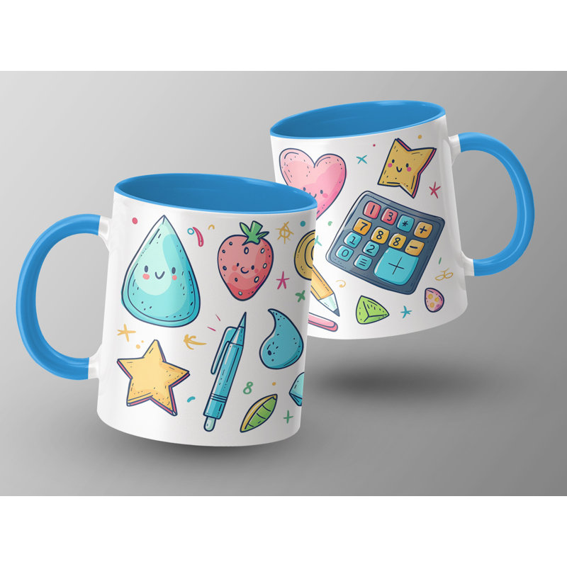 East Urban Home Set of 4 Kids Drawing Style 11oz Accent Mugs – White ...
