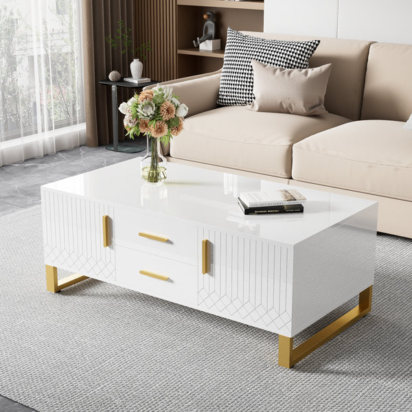 Fairmont Park Coffee Table With Drawers, Gold Handles And Legs ...