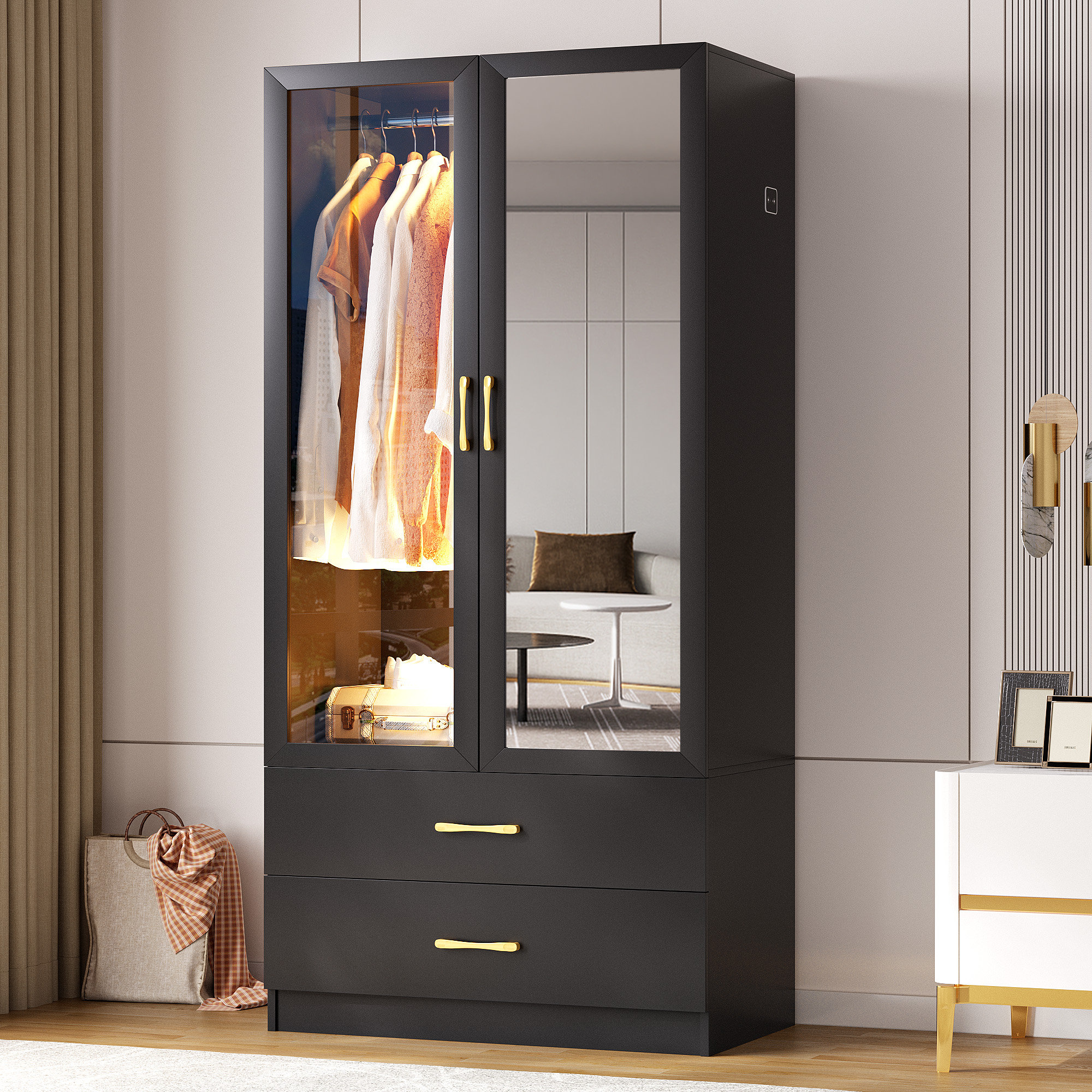 Wrought Studio™ 2 Doors Armoire Wardrobe With 2 Drawers And Human ...