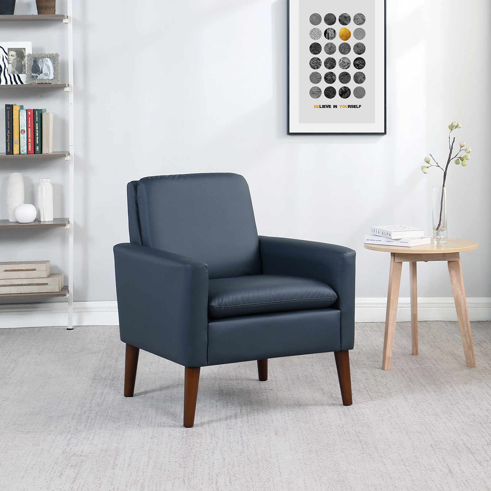 George Oliver Dragulin Modern Blue Faux Leather Accent Chair with Arms ...