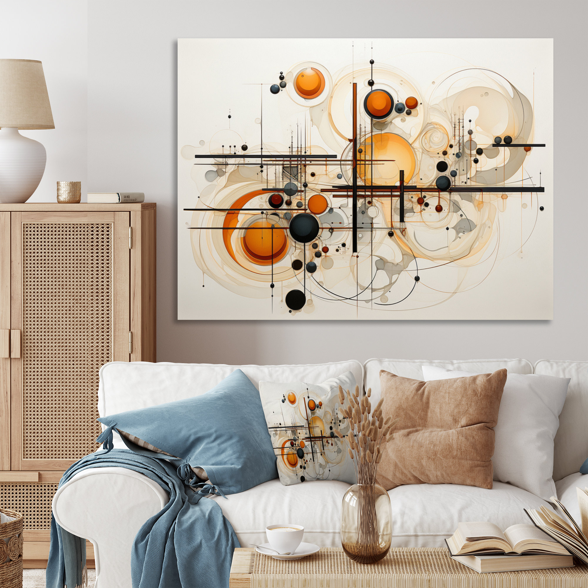 Brayden Studio® Orange Beige Line Art Conceptual Abstracts On Canvas ...