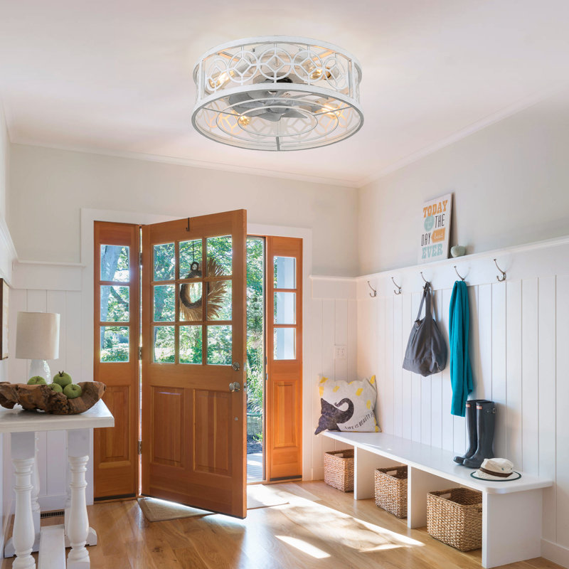 Gracie Oaks Jankidas 20" 4-Light Modern Cage Distressed White Flush ...