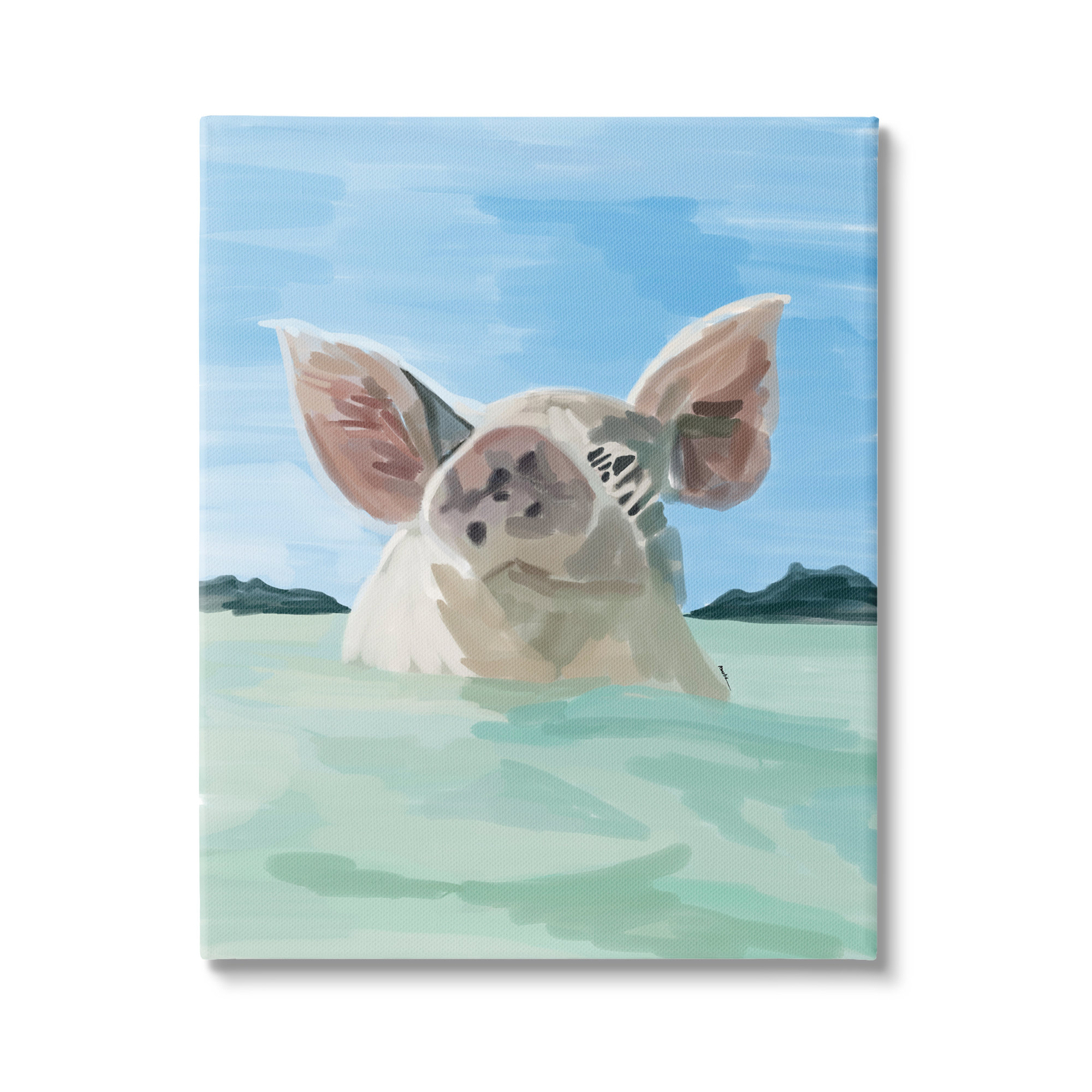 Stupell Industries Au-850-Canvas Abstract Pig Swimming Animal On Canvas ...