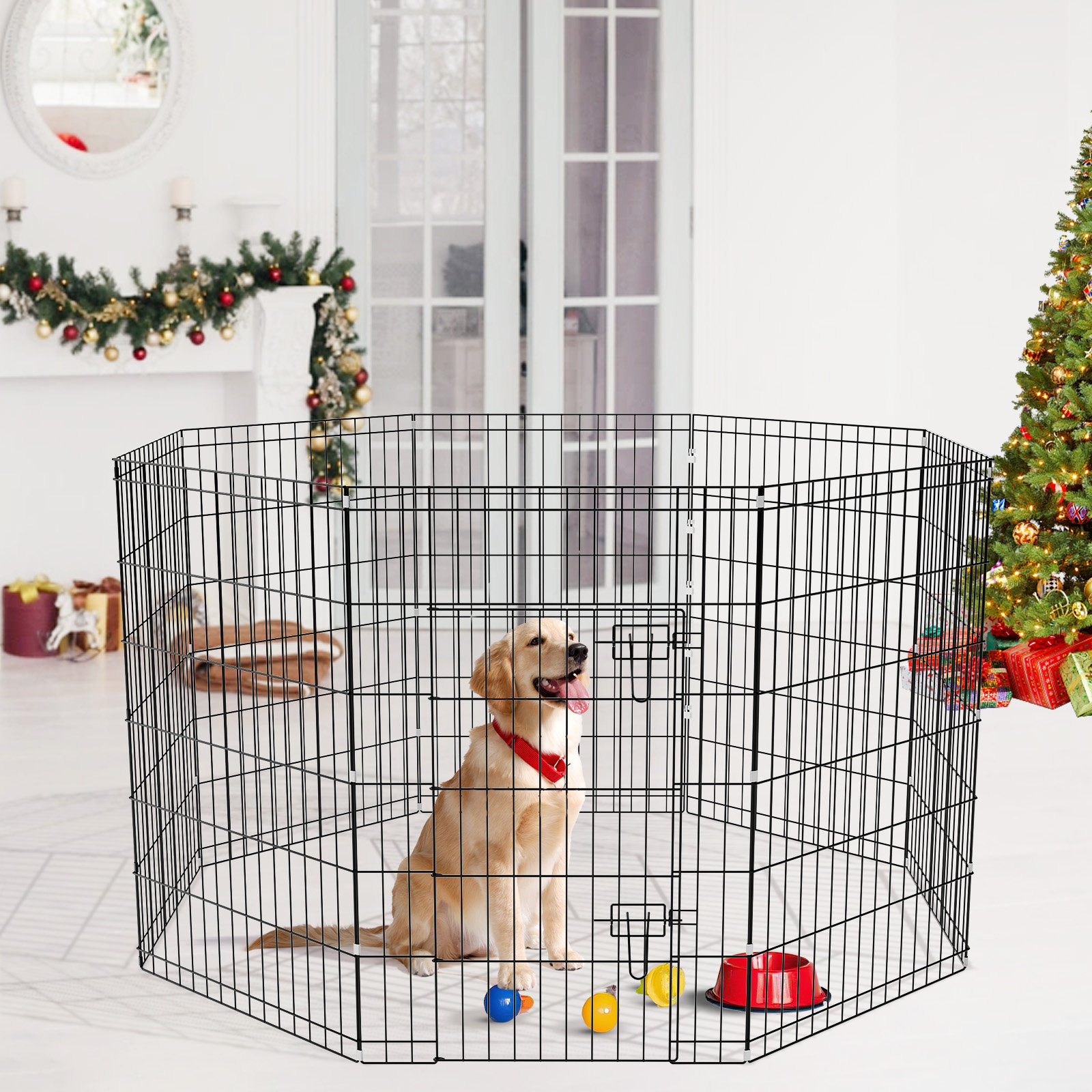 ZEPHYPAWS 36" H 8 Panel Foldable Metal Wire Dog Playpen With Lockable ...