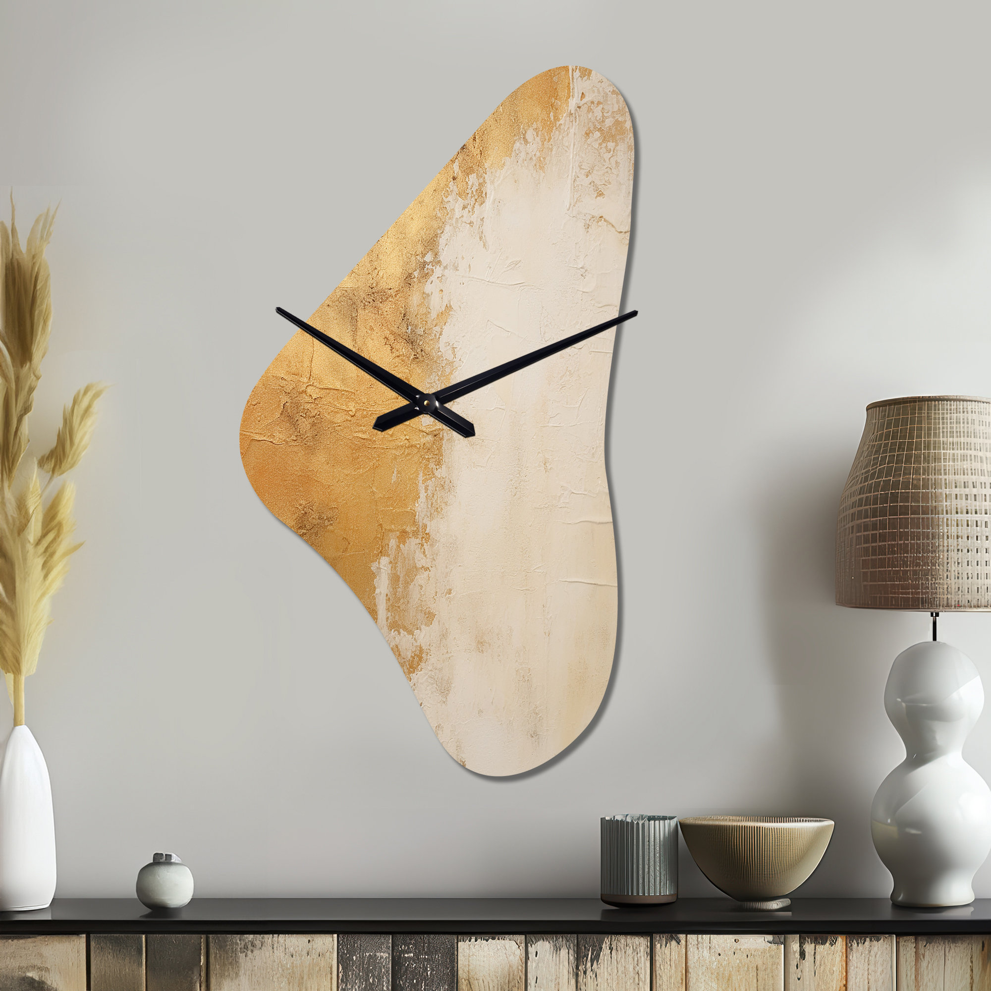 East Urban Home Morly - Boomerang Shape Beige Wall Clock - Unique Shape ...