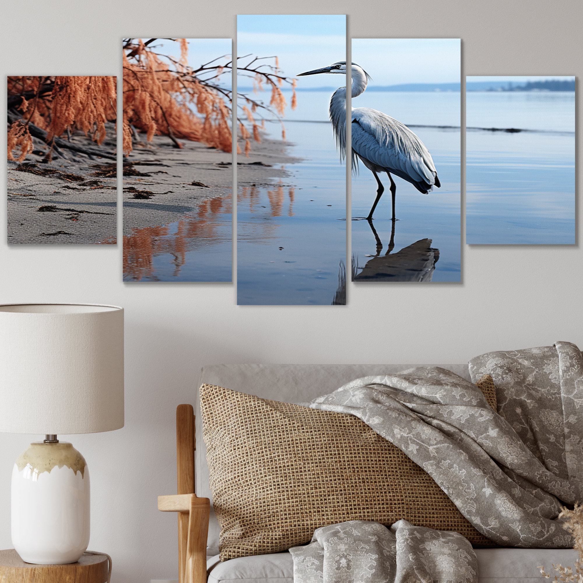 Design Art Heron Morning Stroll - Animals Metal Art Print Set | Wayfair