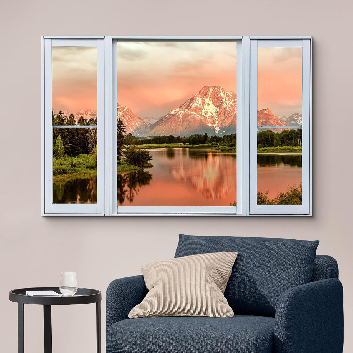 IDEA4WALL Window Scenery " Window View Orange Sunset Mountain Lake ...