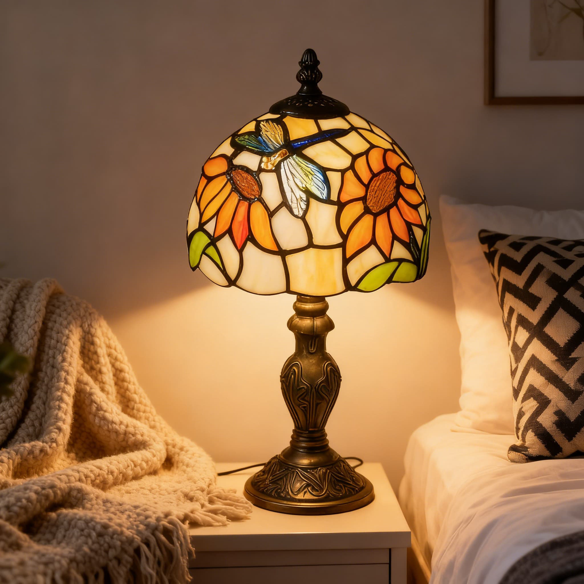 Latitude Run® Tiffany Style Table Lamp With Stained Glass Shade, 3-Way ...