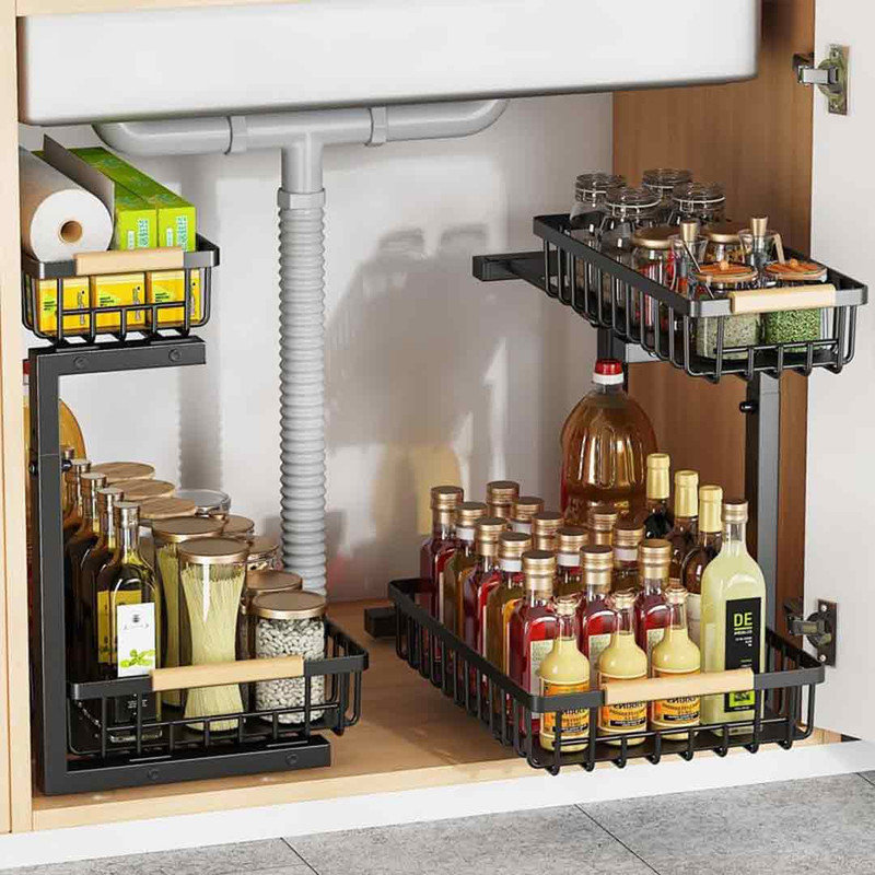 Stunver 2 Pack Under Sink Organizer Cabinet, 2 Tier Slide Out Under ...