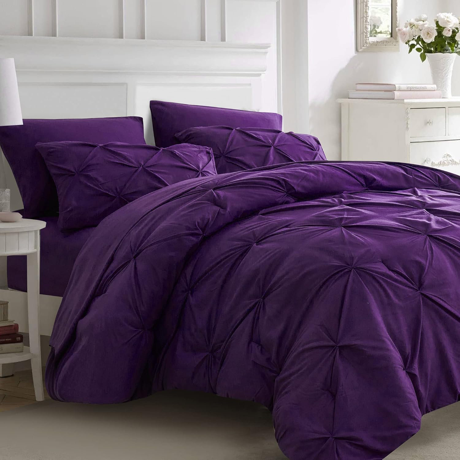 ABESNA 7Pc Comforter Set Queen Size With Sheets, Pintuck 7 Piece ...
