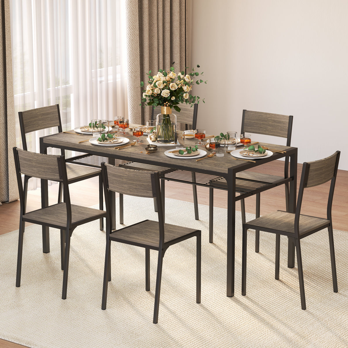 17 Stories Ymani 7-Piece Rectangular Dining Set with Metal Frame and ...