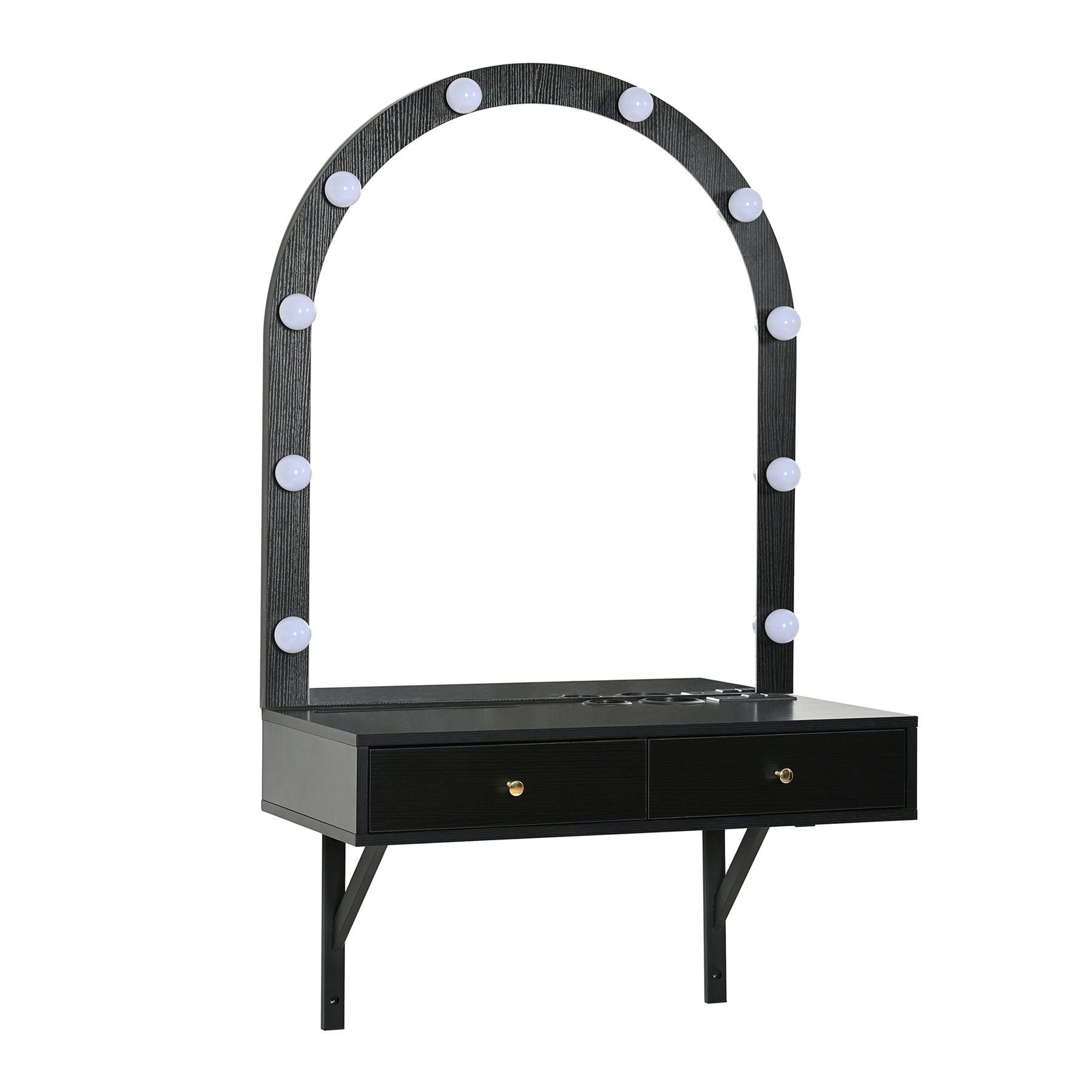 Latitude Run® Floating Makeup Vanity Desk with Mirror & 3-Color Lights ...