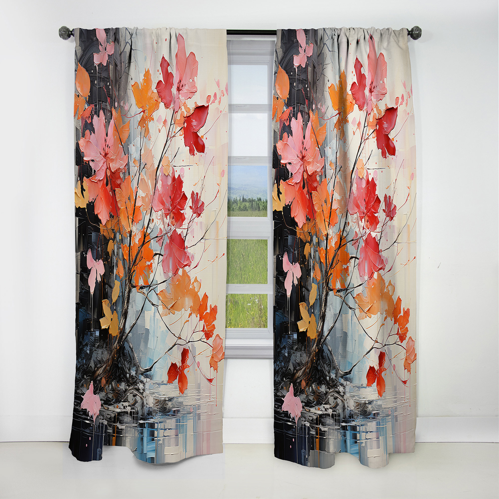 Design Art Coral Grey Maple Tree Maple Serenade - Tree Maple Floral Blackout Curtain - 1 Panels ...