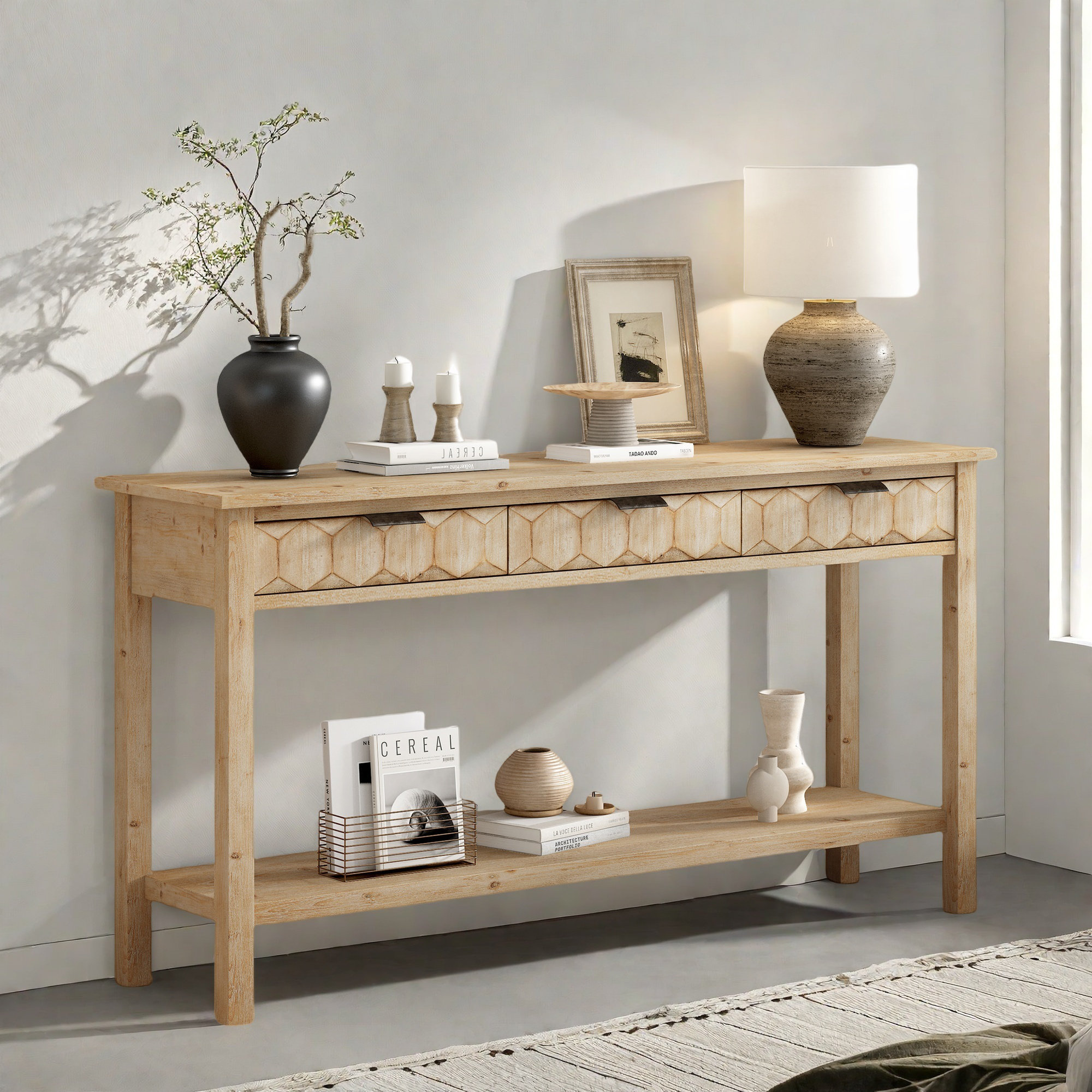 August Grove® Modern Stylish Console Table With Honeycomb Design, 3 ...
