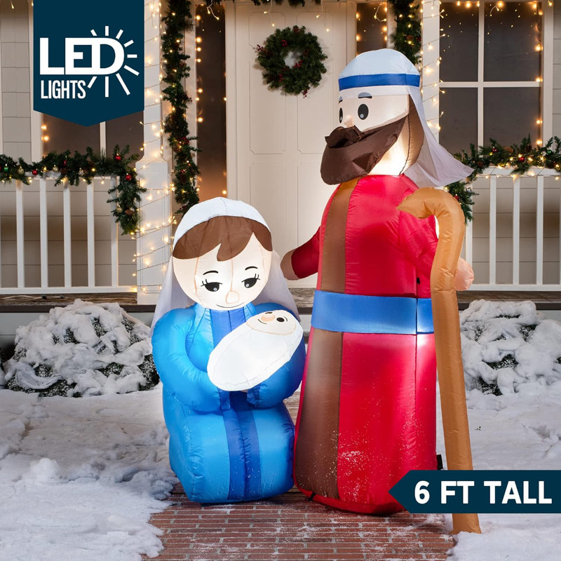 The Holiday Aisle® 6 FT Tall Christmas Inflatable Jesus Family ...