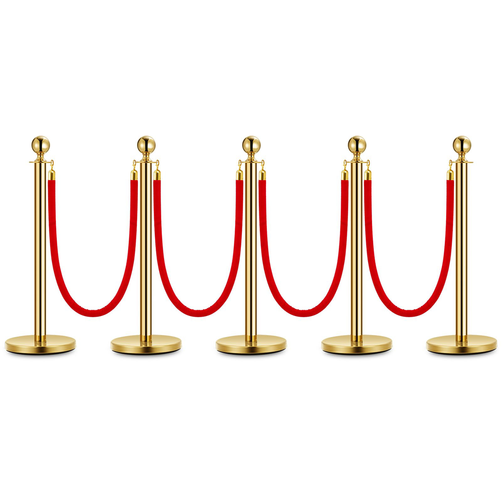 LumiParty Gold Stanchion Posts Set with 5 ft Red Velvet Rope, Stainless ...