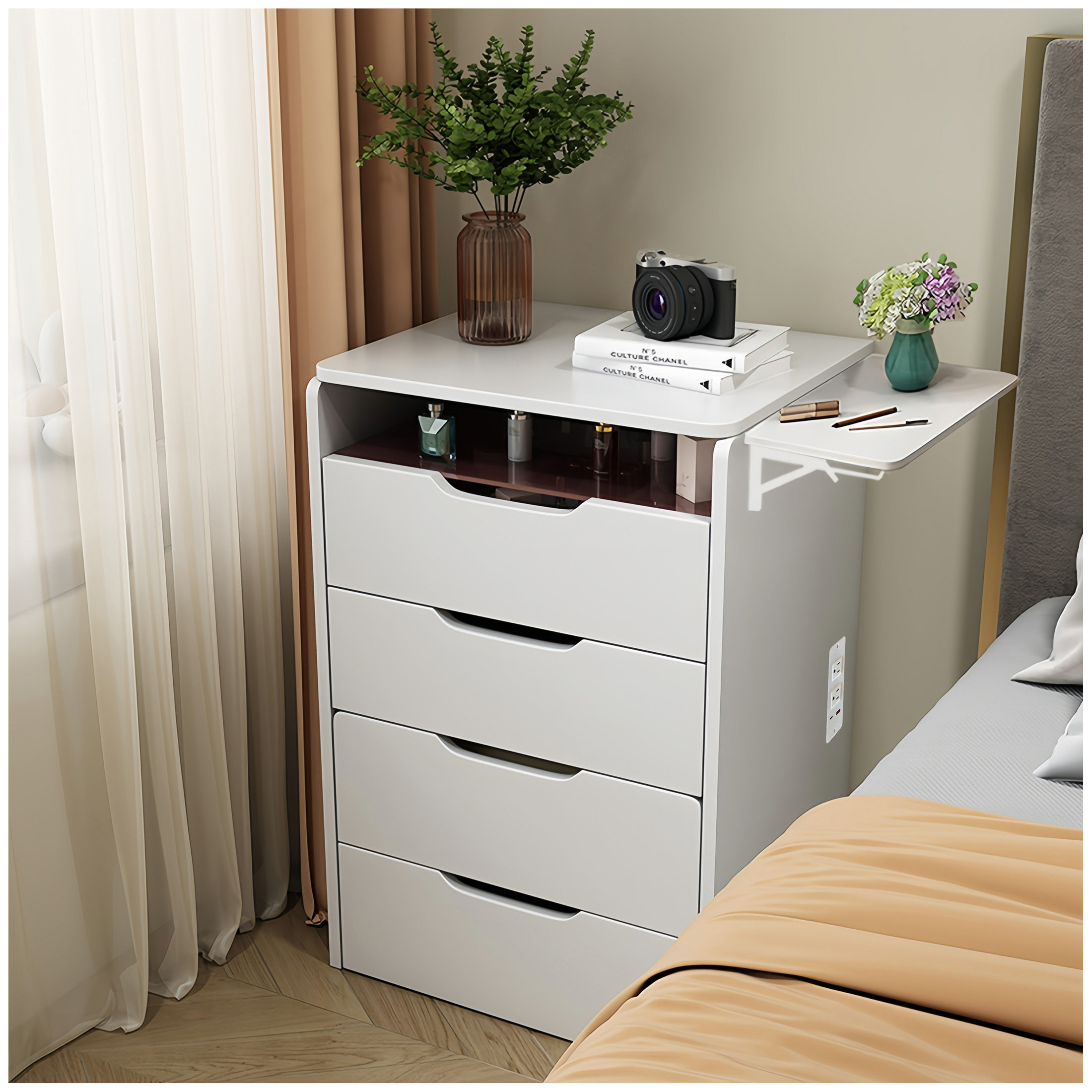 George Oliver Makeup Vanity Desk with Hidden Panel,Charging Station,3 ...