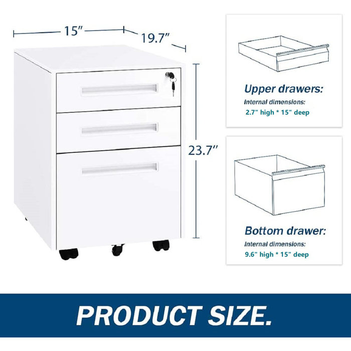 Ebern Designs Custinne 14.96'' Wide 3 -Drawer Mobile File Cabinet ...