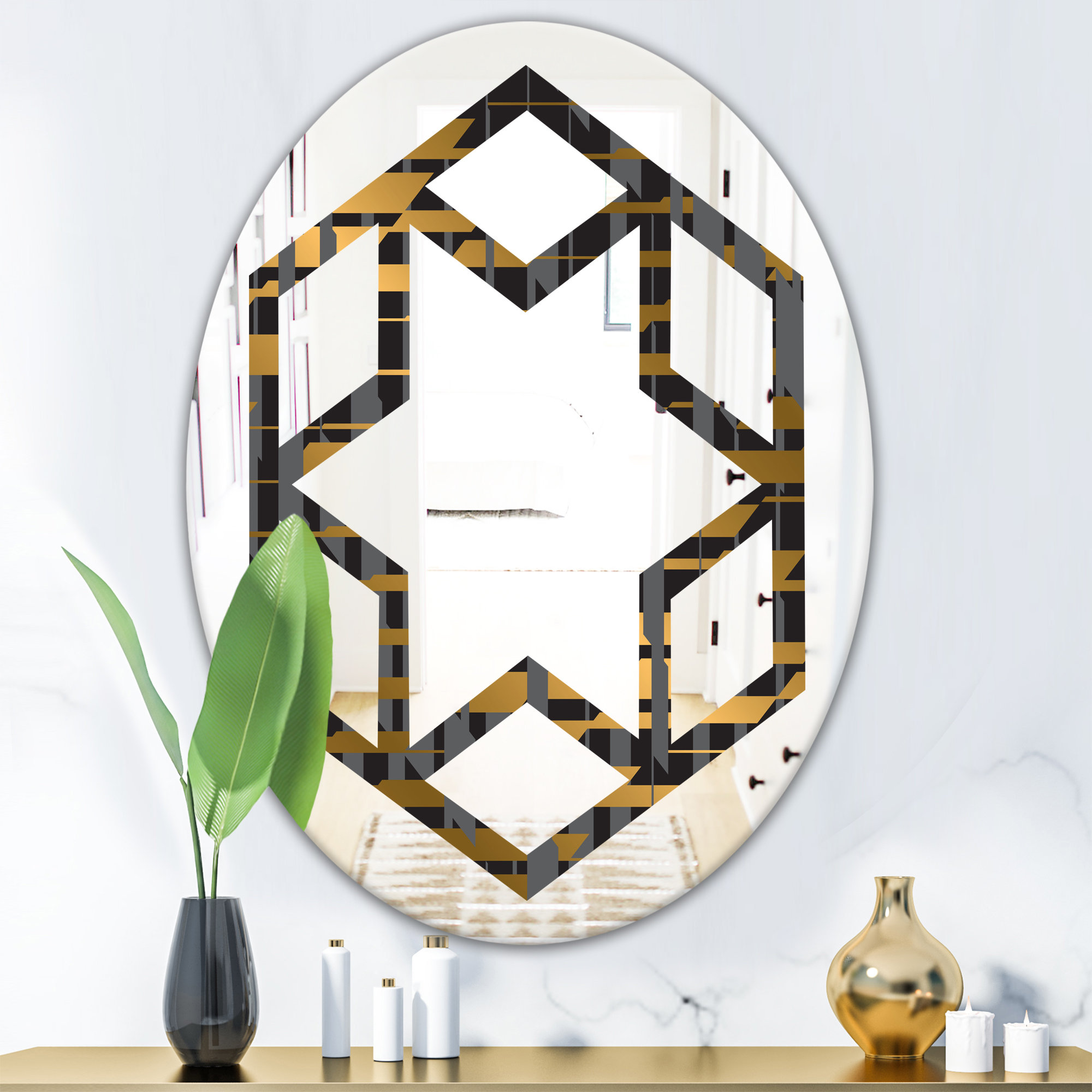 East Urban Home Checkered Pattern I Hexagon Star Eclectic Frameless ...
