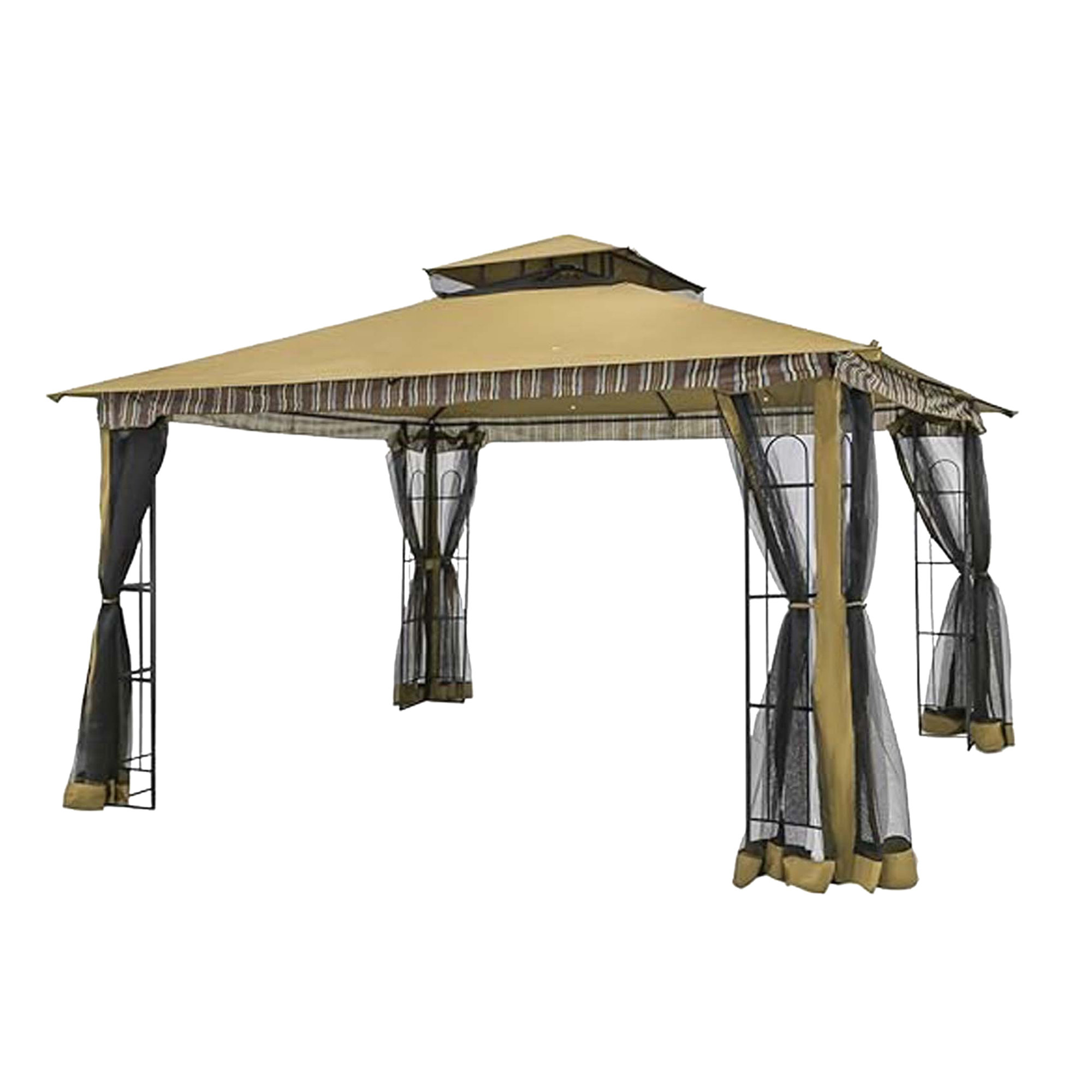 ANGUS GENE INC Beige Canopy Gazebo With Netting Double Roof Canopy ...