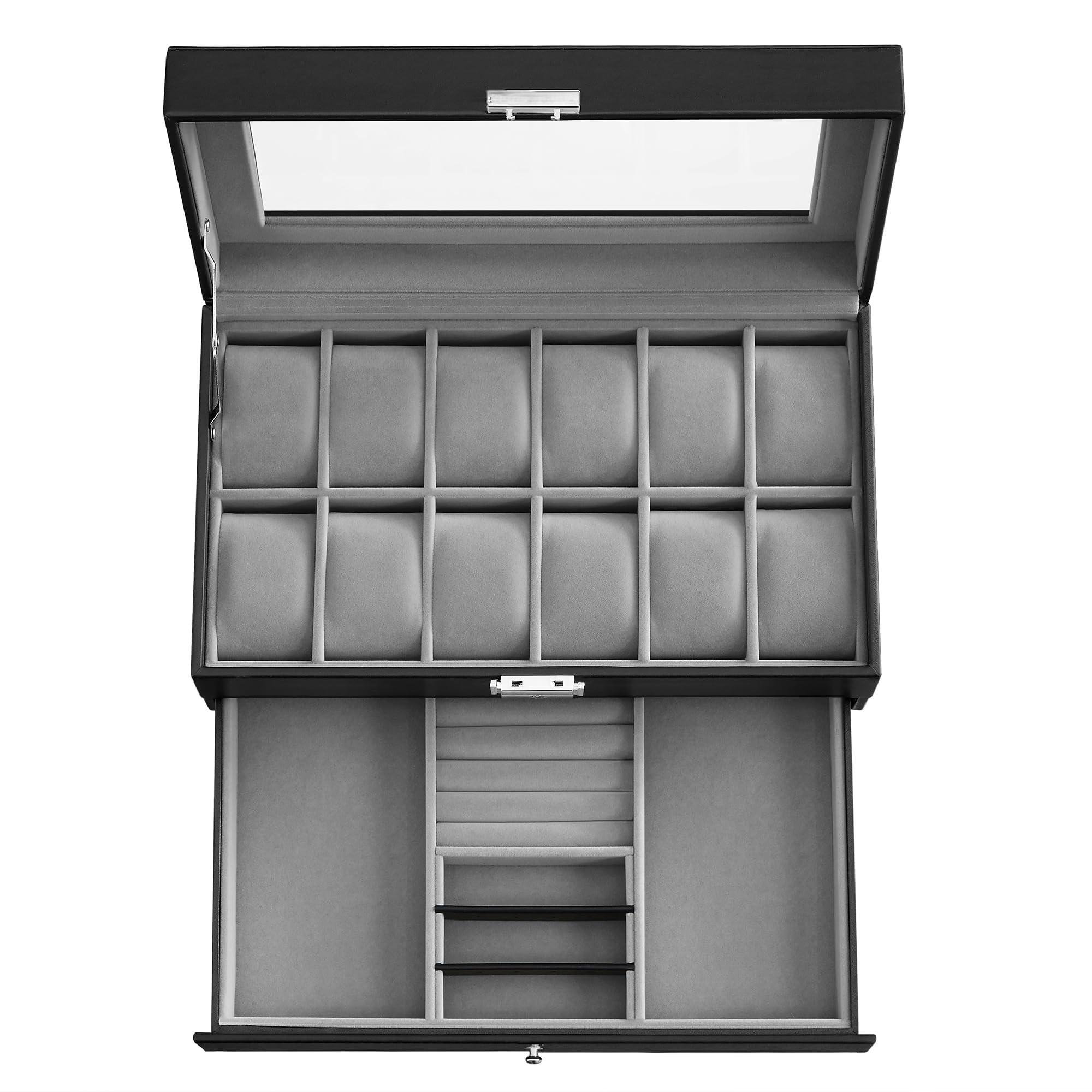 Latitude Run® 12-Slot Watch Box, Lockable Watch Case With Glass Lid, 2 ...